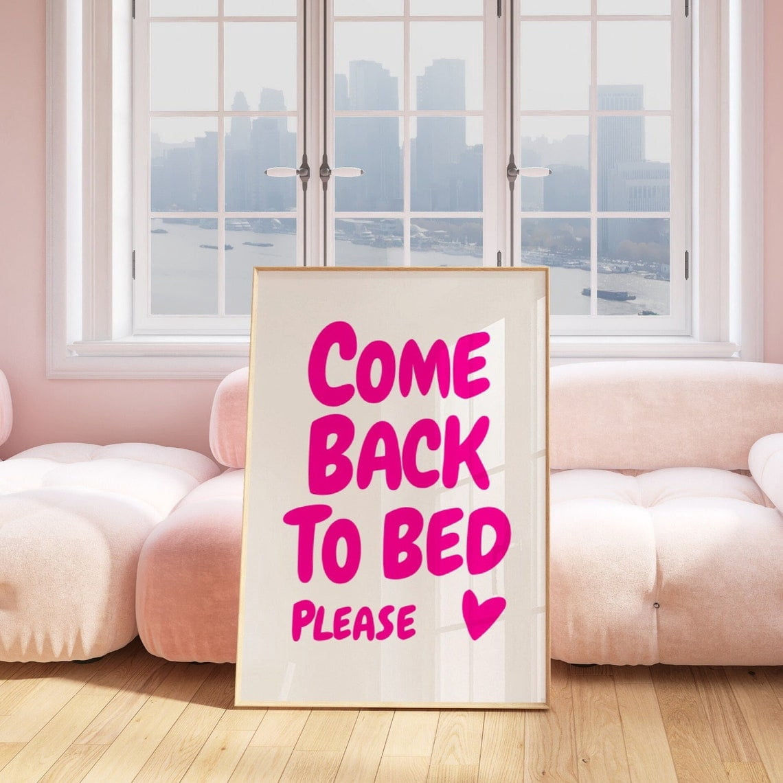 Come Back To Bed Bright Pink Love Wall Art, Stretched Canvas Size 16x24 ...