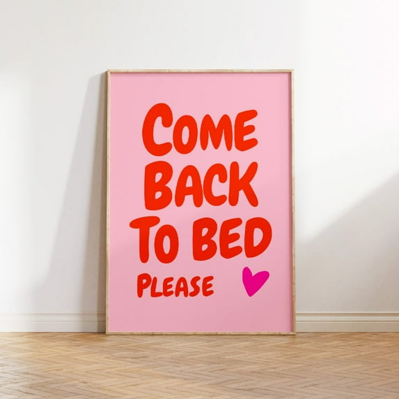 Come Back To Bed Pink Orange Romantic Wall Art, Stretched Canvas Size ...