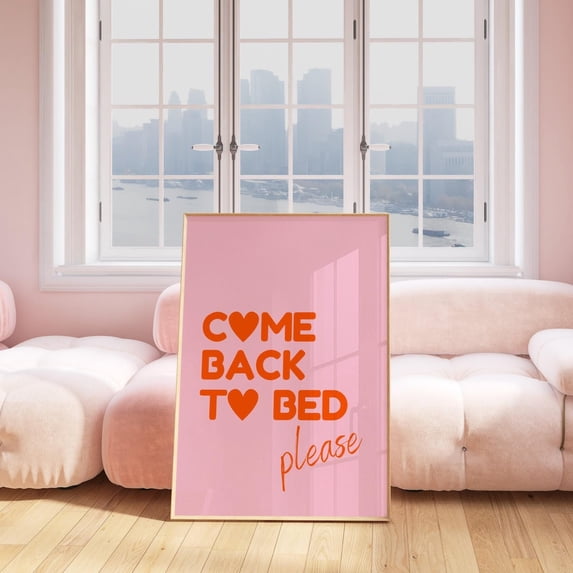 Come Back To Bed Pink Orange Romantic Wall Art, Unframed Canvas Size ...