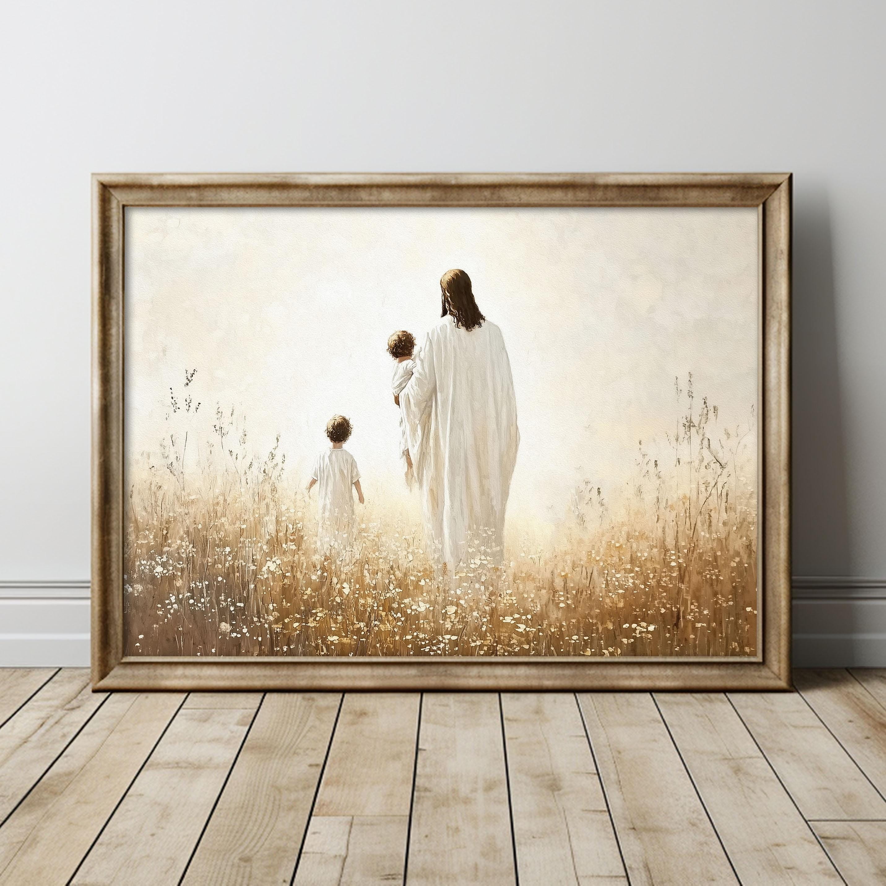 Come Follow Me, Jesus And Girl Walking To The Light, Jesus Flower Field ...
