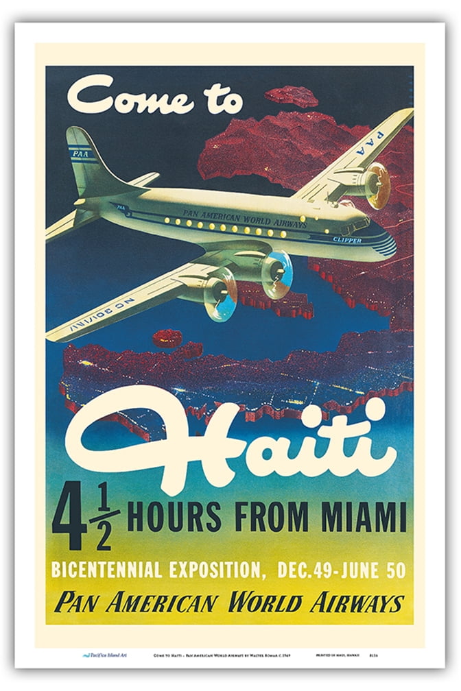 Come to Haiti - Miami Florida - Pan American World Airways - Vintage Airline Travel Poster by ...