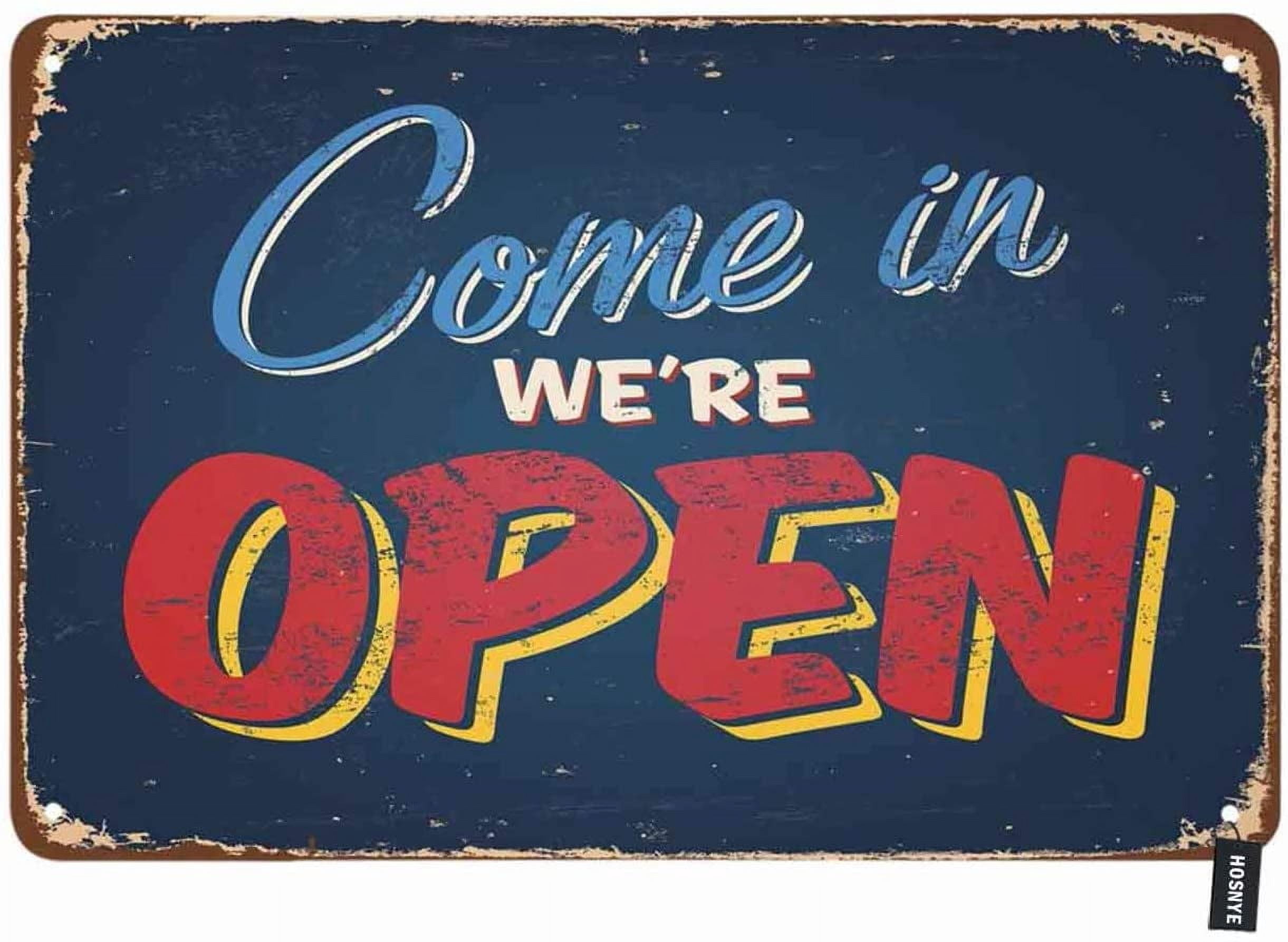 Come in We're Open Tin Sign Vintage Blue Background with Letters ...