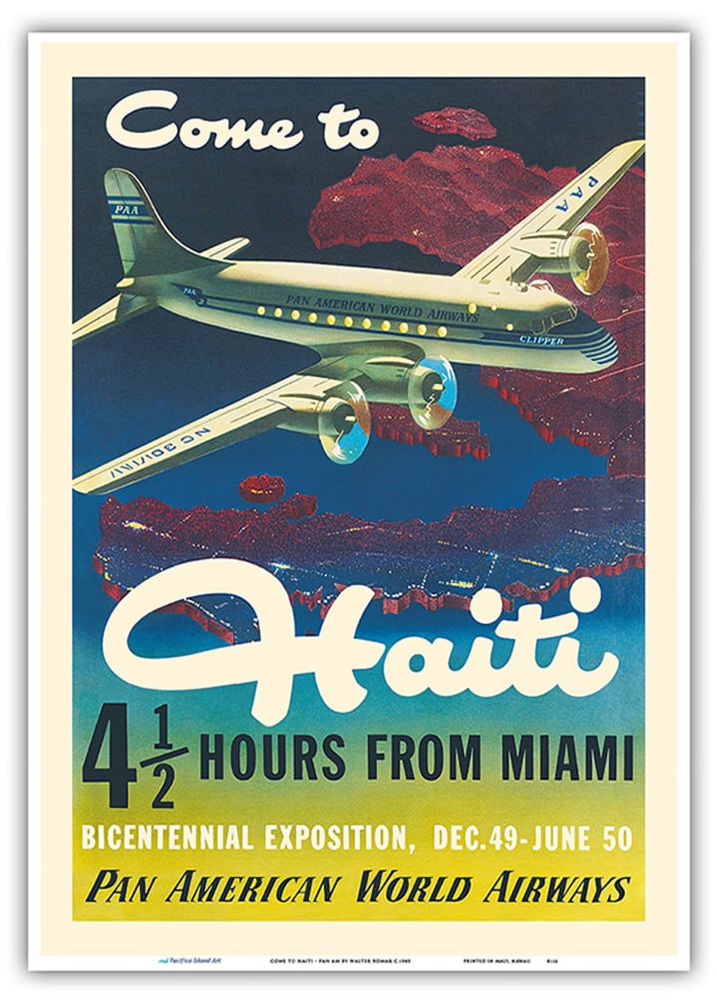 Come to Haiti - Miami Florida - Vintage Airline Travel Poster by Walter ...