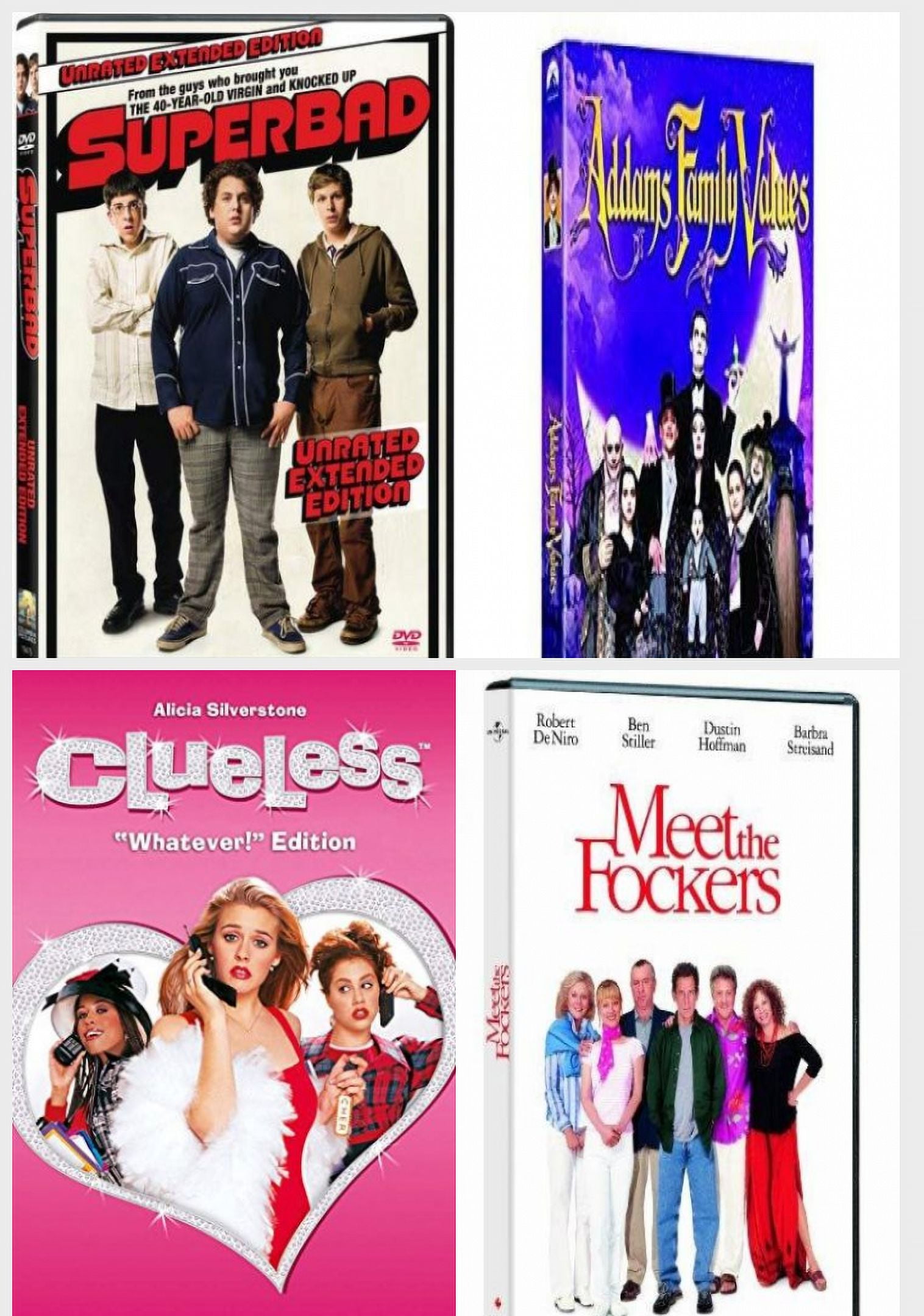 Comedy 4 Pack DVD Bundle: Superbad, Addams Family Values, Clueless ...