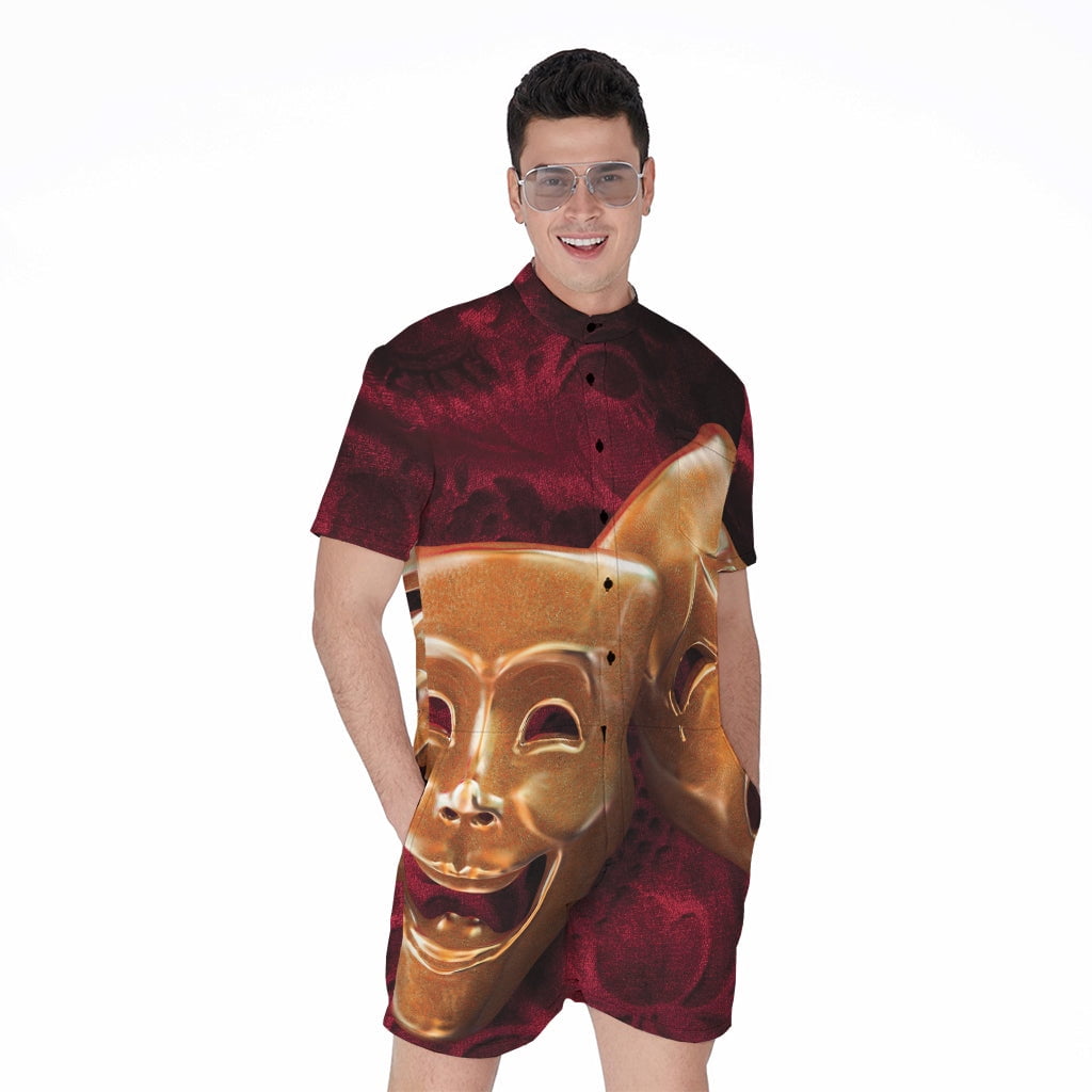 Comedy And Tragedy Theater Masks Short Sleeve Men'S Rompers Casual ...