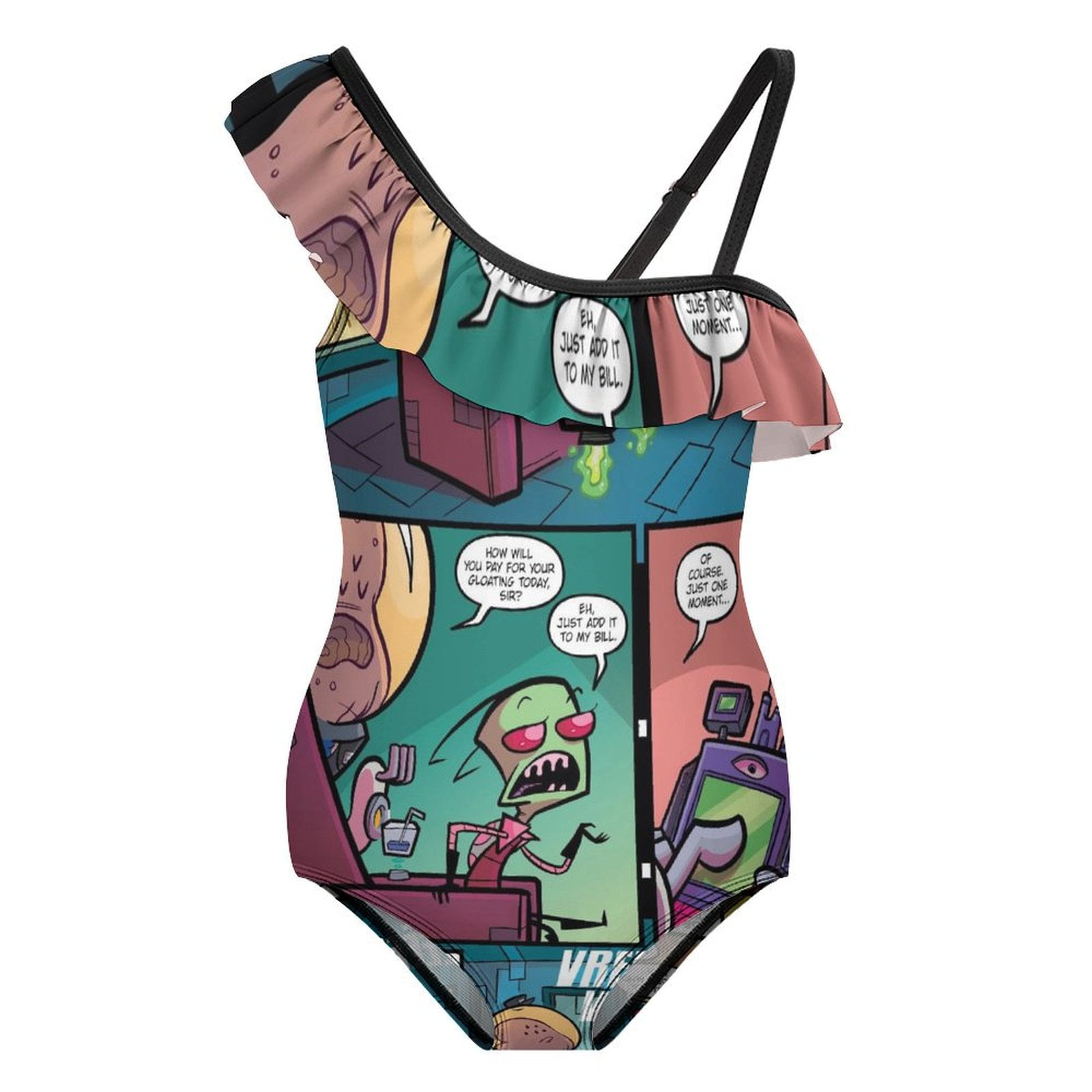 Comedy Invader Zim One-Piece Swimsuit for Girls Adjustable One Shoulder ...
