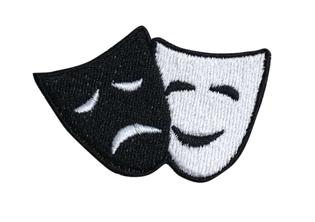 Comedy/Tragedy Theater Mask - Embroidered Iron on Applique Patch for ...