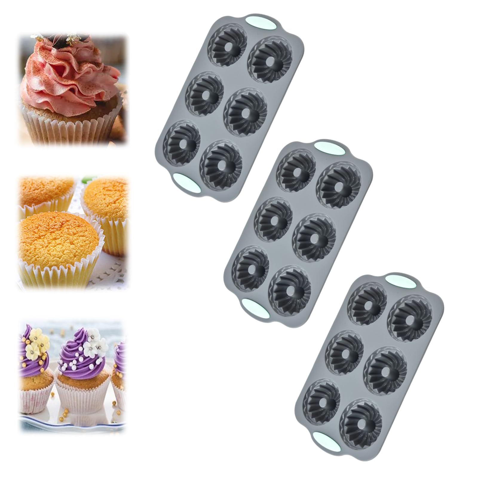 Comefolife 3Pcs Mini Bundt Cake Pan 6 Cavity Fluted Cake Pans Nonstick ...