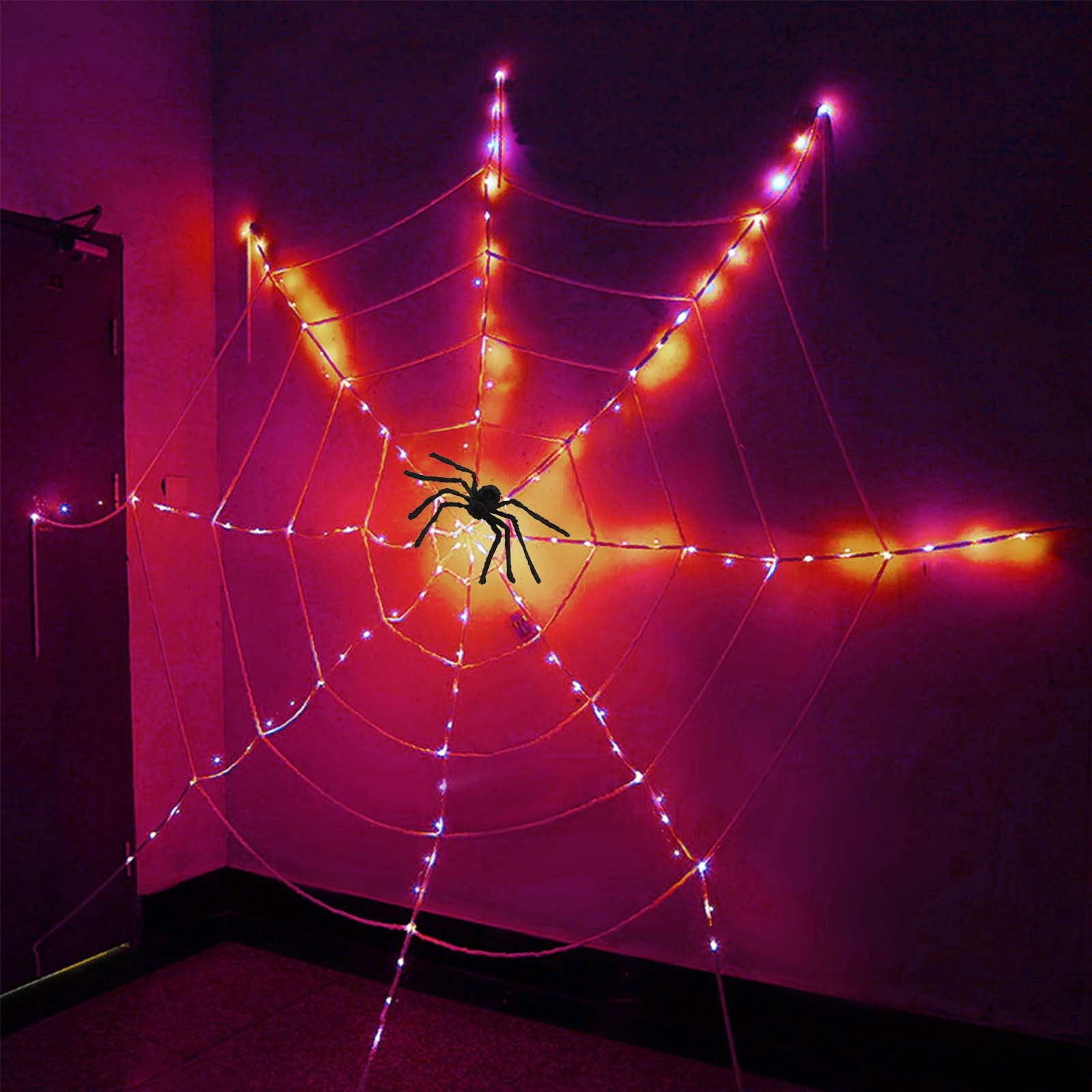 Comefolife Halloween Spider Web Lights, 12Ft Orange Light up Spider Net ...