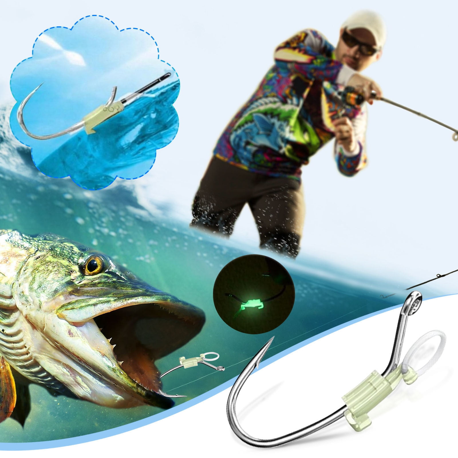 Comefolife Luminous Live Shrimp Hooks - High Carbon Steel Fishing Hooks ...