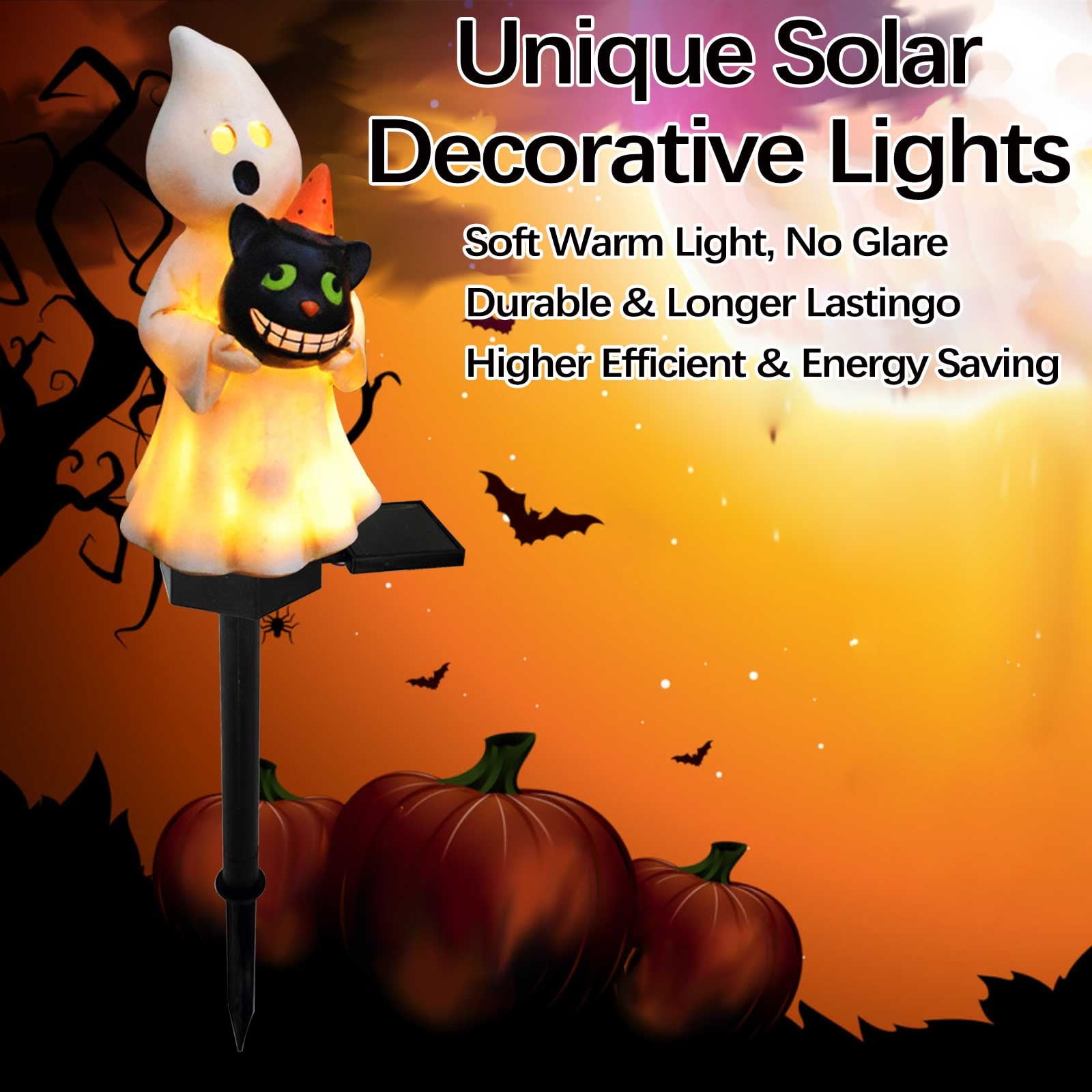 Comefolife Solar Halloween Pumpkin Garden Stake Lights for Halloween ...