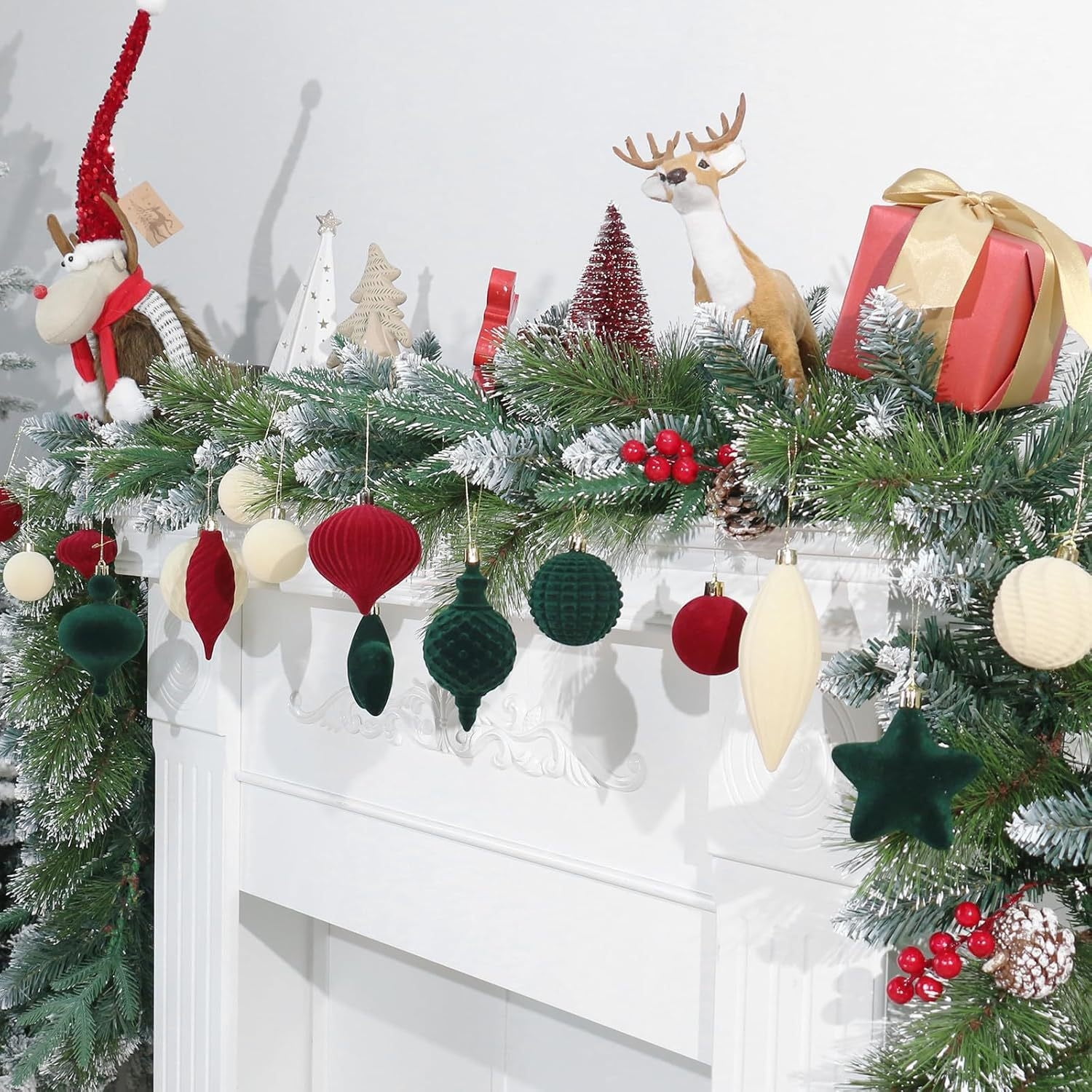 Comefolife Velvet Christmas Ornaments Set, Flocked Shatterproof ...