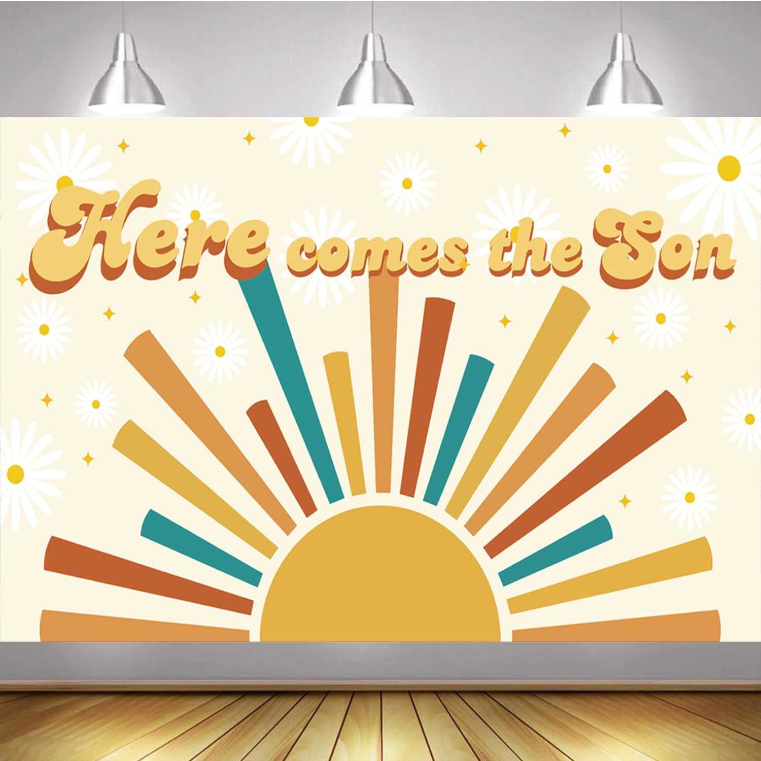 Here Comes The Son Backdrop Sunshine Baby Shower Banner Boho Sun Retro ...