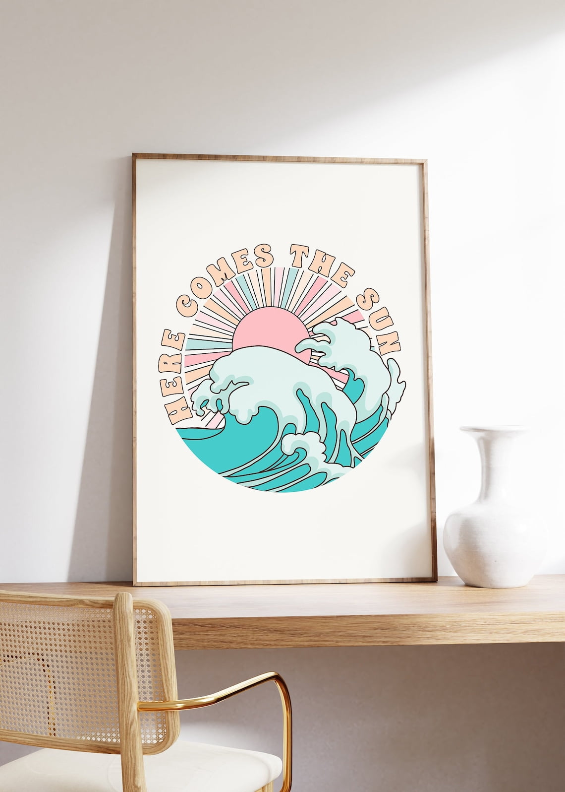 Here Comes The Sun Poster, Beachy Poster, Retro Summer Poster, Retro ...