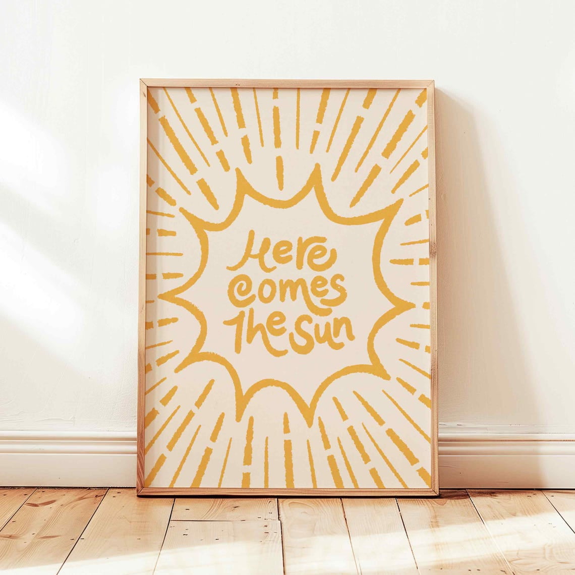 Here Comes The Sun Print, Retro Sun Quote Poster, Vintage Soleil Wall ...