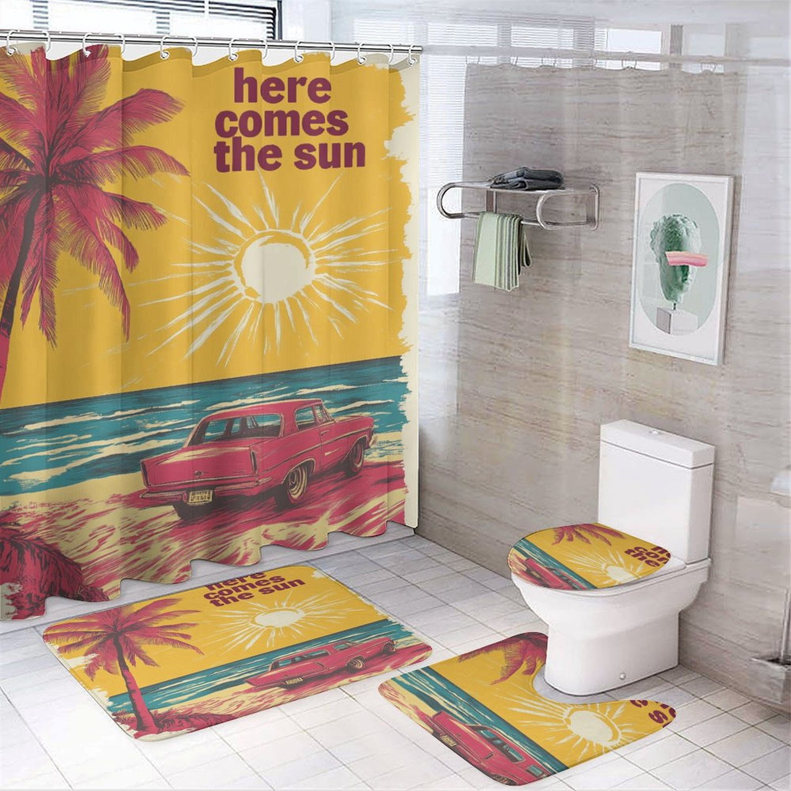 Here Comes The Sun Shower Curtain 4 Piece Set Bathroom Sets with ...