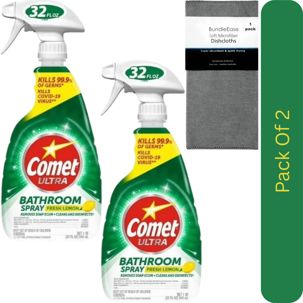 Comet Lemon Scent Bathroom Spray Cleaner, 32 oz, with Microfiber Solid ...