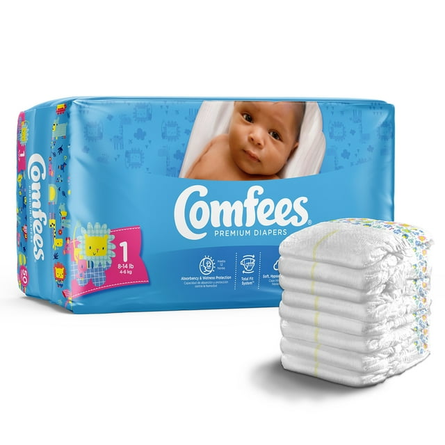 Comfees Baby Baby Diaper Size 1, 12 hour protection 8 to 14 lbs., 50 ...