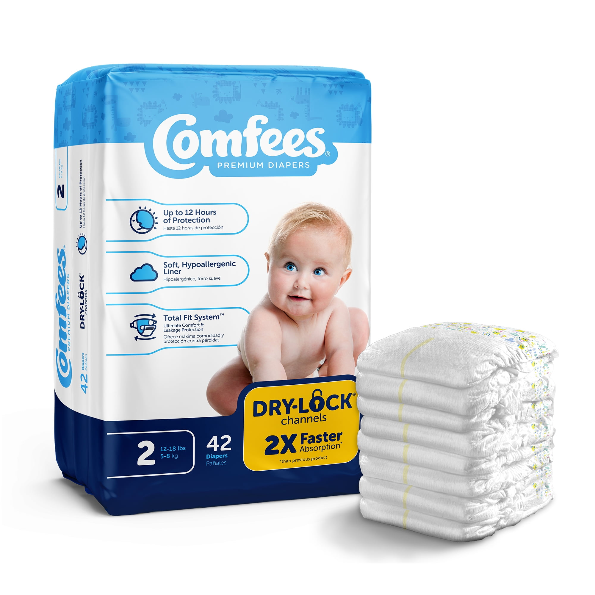 Comfees Baby Baby Diaper Size 2, 12 hour protection 12 to 18 lbs., 42 ...
