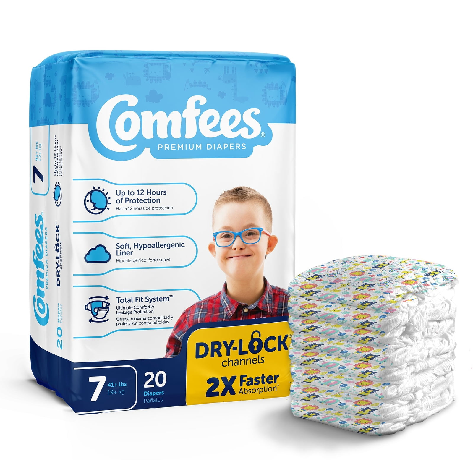 Comfees Baby Baby Diaper Size 7 Over 41 lbs. CMF-7 80 Ct - Walmart.com