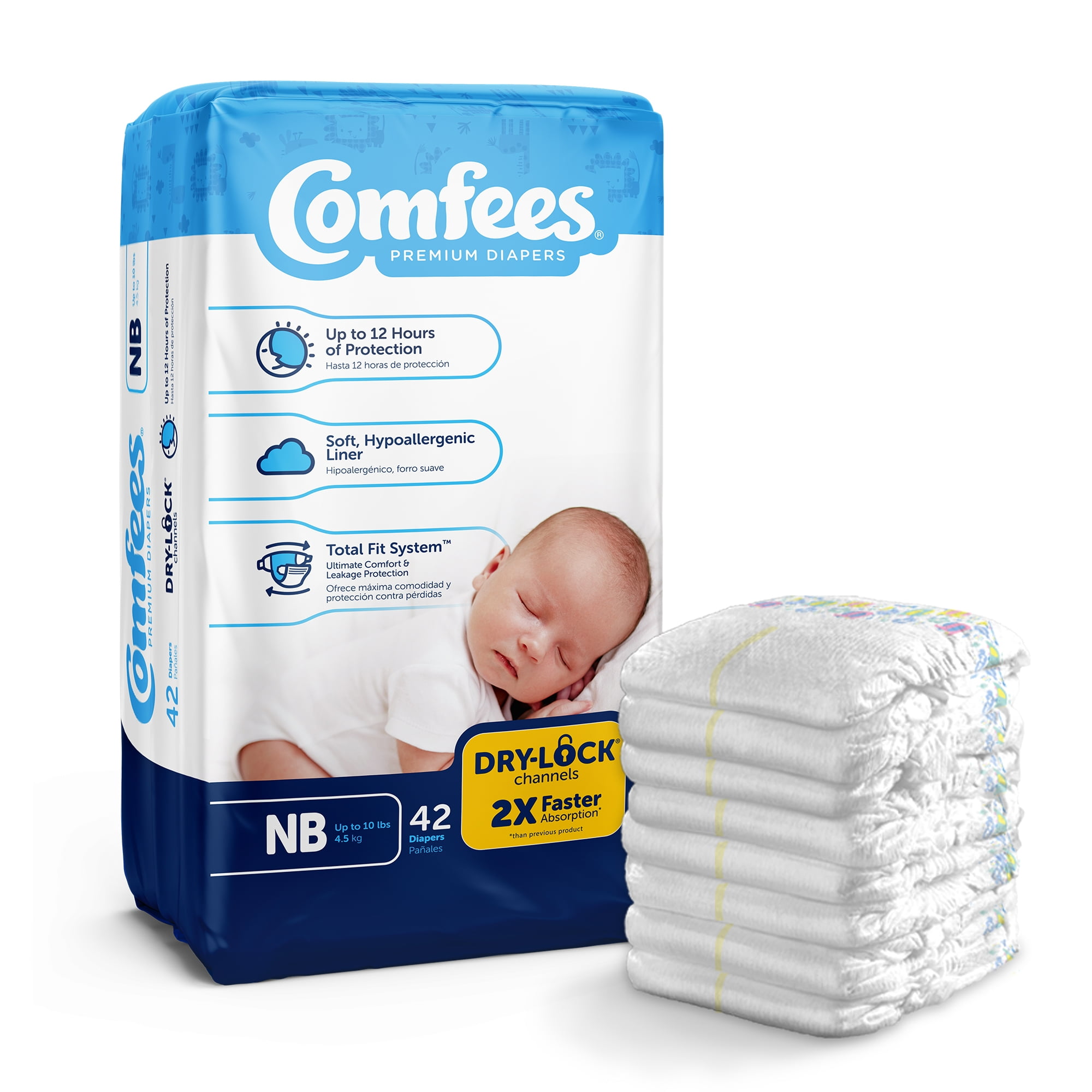 Comfees Newborn Disposable Baby Diapers with Tab Closure, 168 Count ...