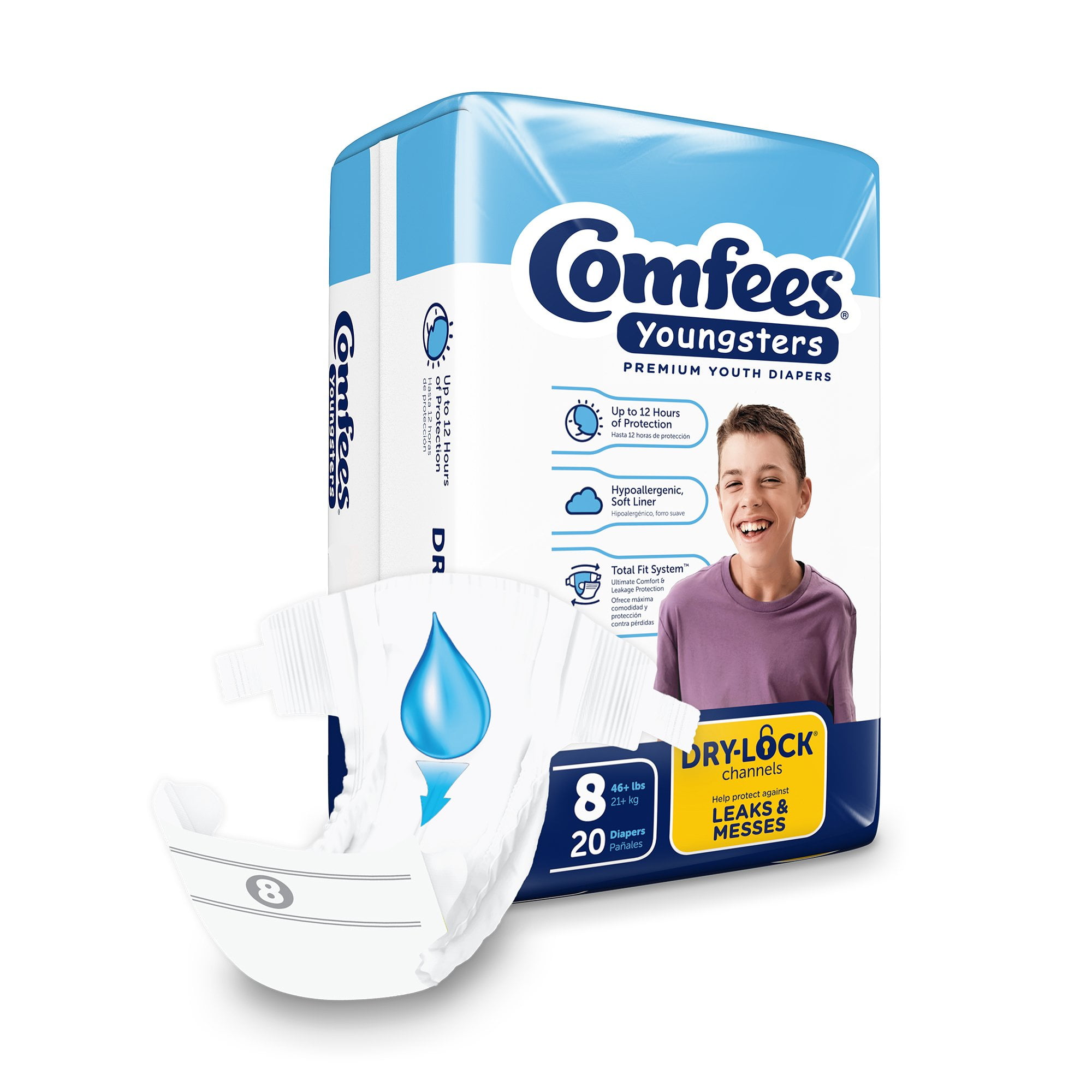 Comfees Youth Incontinence Briefs, Size 8, Heavy Absorbency, Contoured ...
