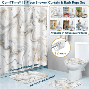 Mainstays 15 Piece Shower Curtain Set Green Leaves Fabric Bath ...