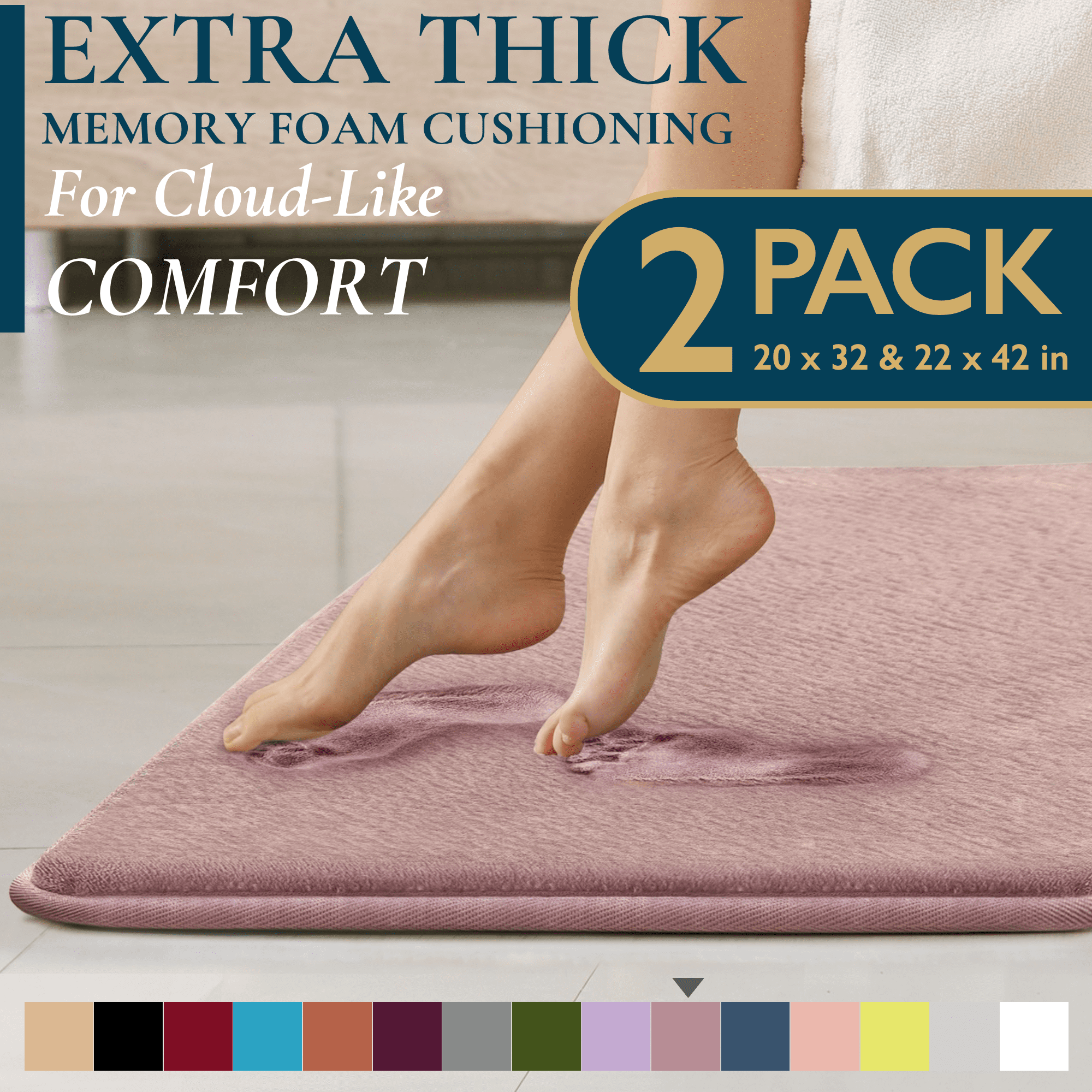 ComfiTime 2 Piece Bathroom Rugs Set – Thick Memory Foam, Non-Slip Bath ...