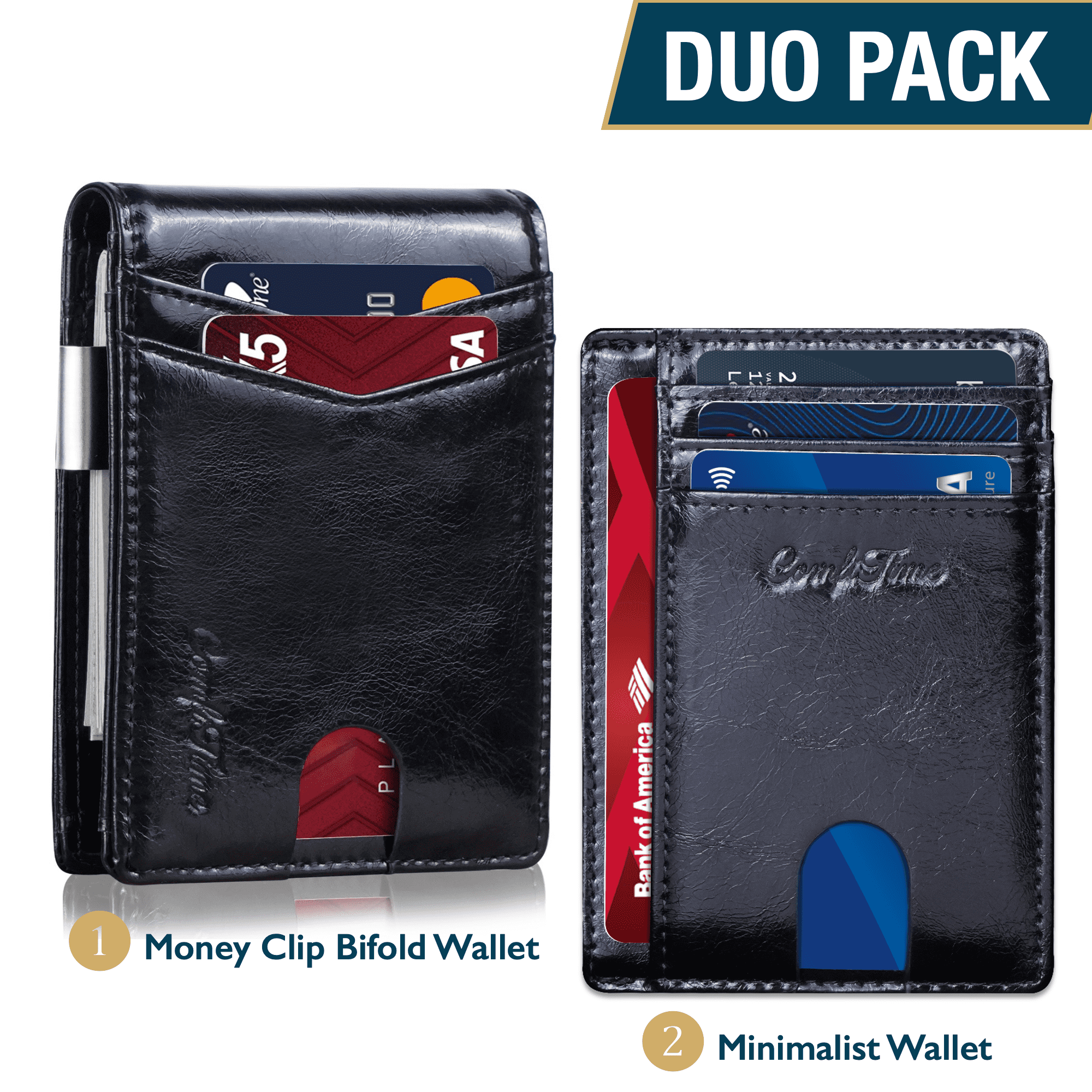 ComfiTime 2-Piece Slim Mens Wallet Set - RFID Wallets for Men & Women ...