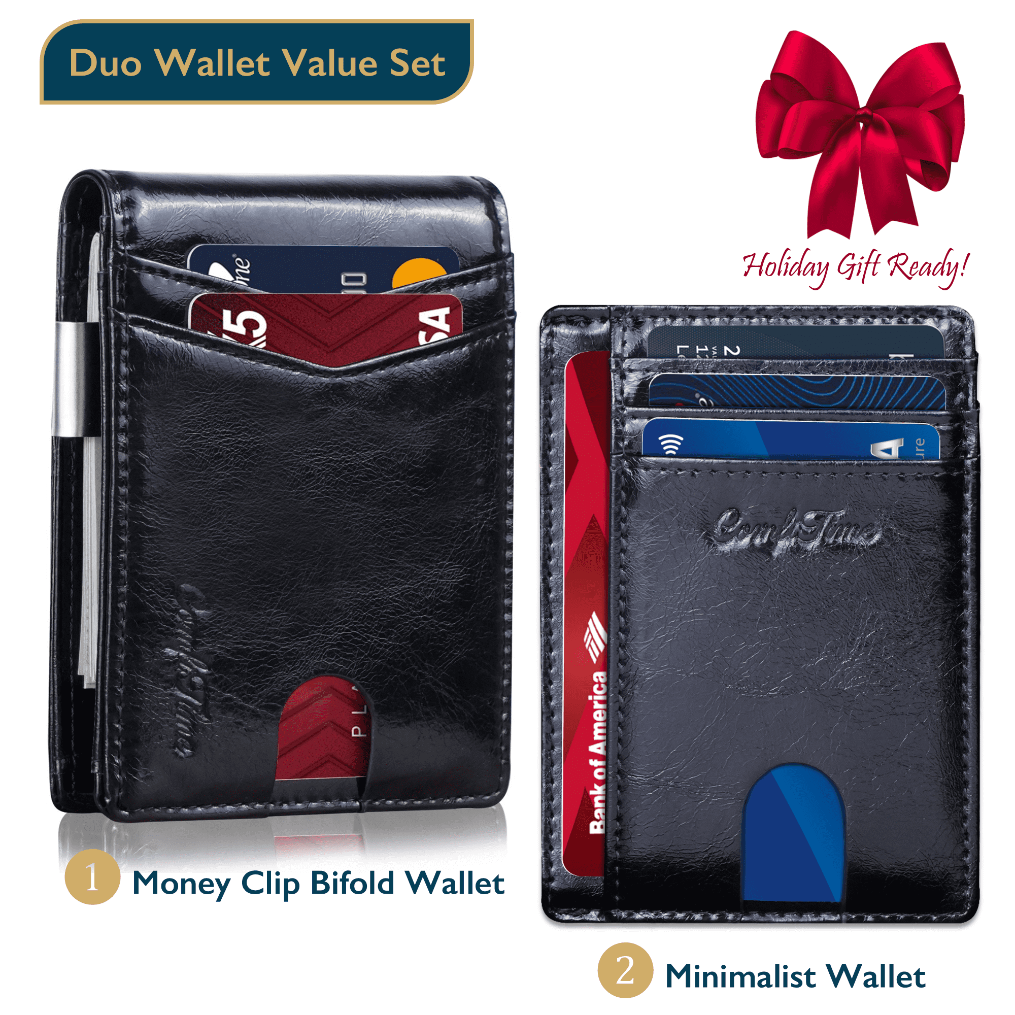ComfiTime 2-Piece Slim Mens Wallet Set - RFID Wallets for Men & Women ...