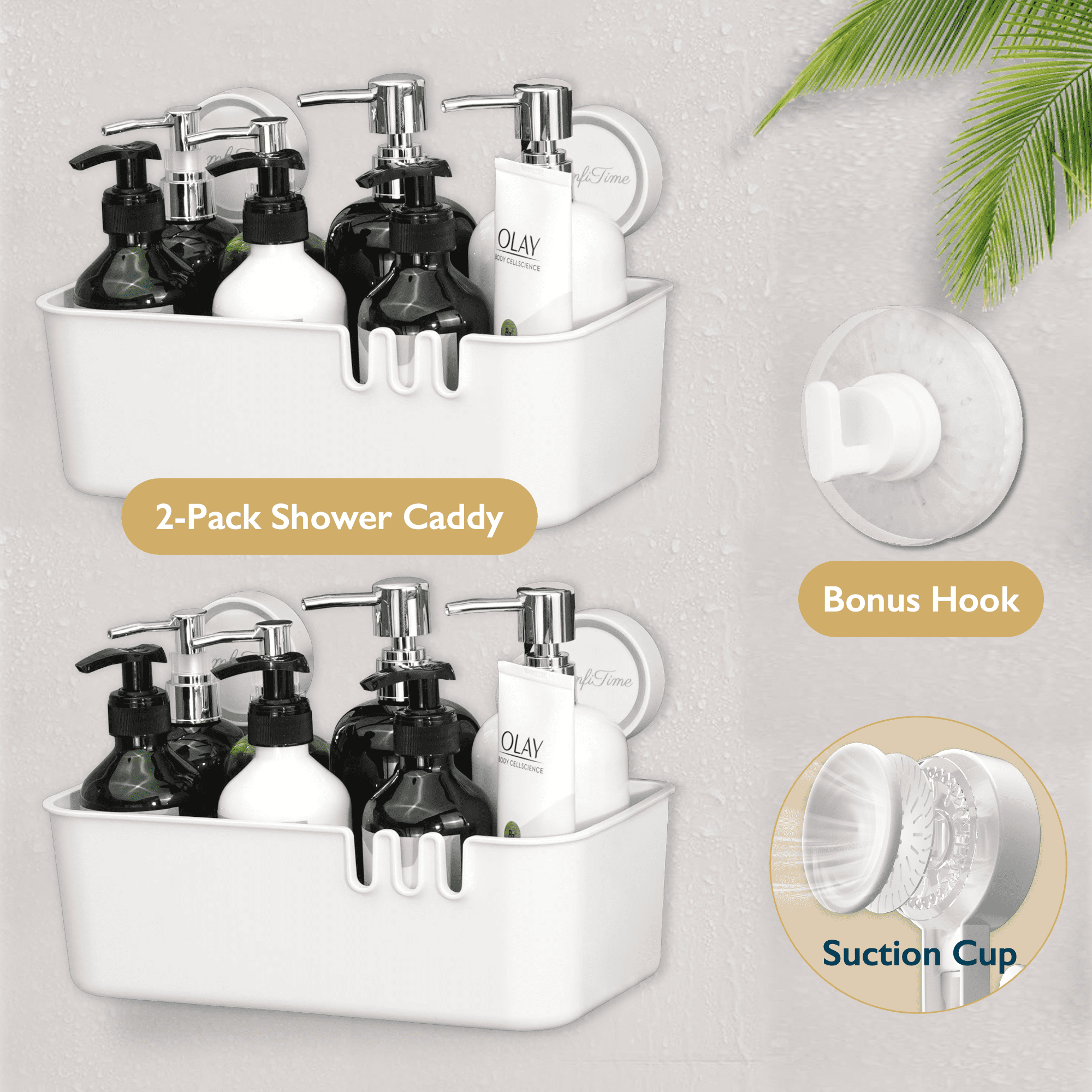 ComfiTime Suction Cup Shower Caddy Set (2 Pack) – No-Drill, No-Adhesive ...