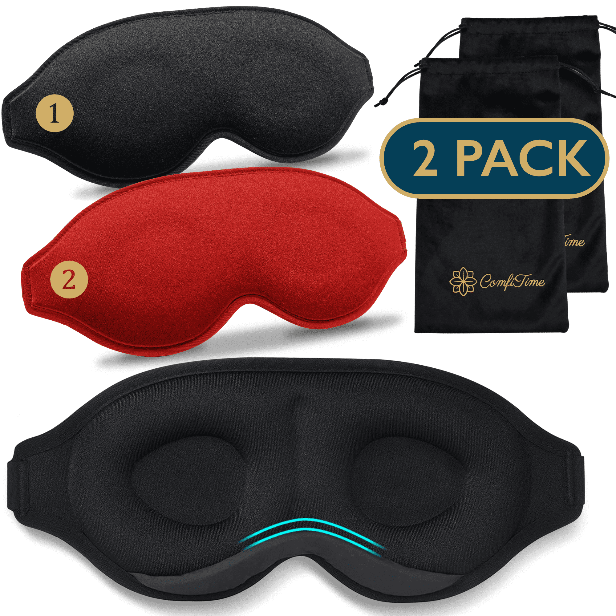 ComfiTime Sleep Mask for Adults, 100% Blackout, Contoured Eye Covers ...