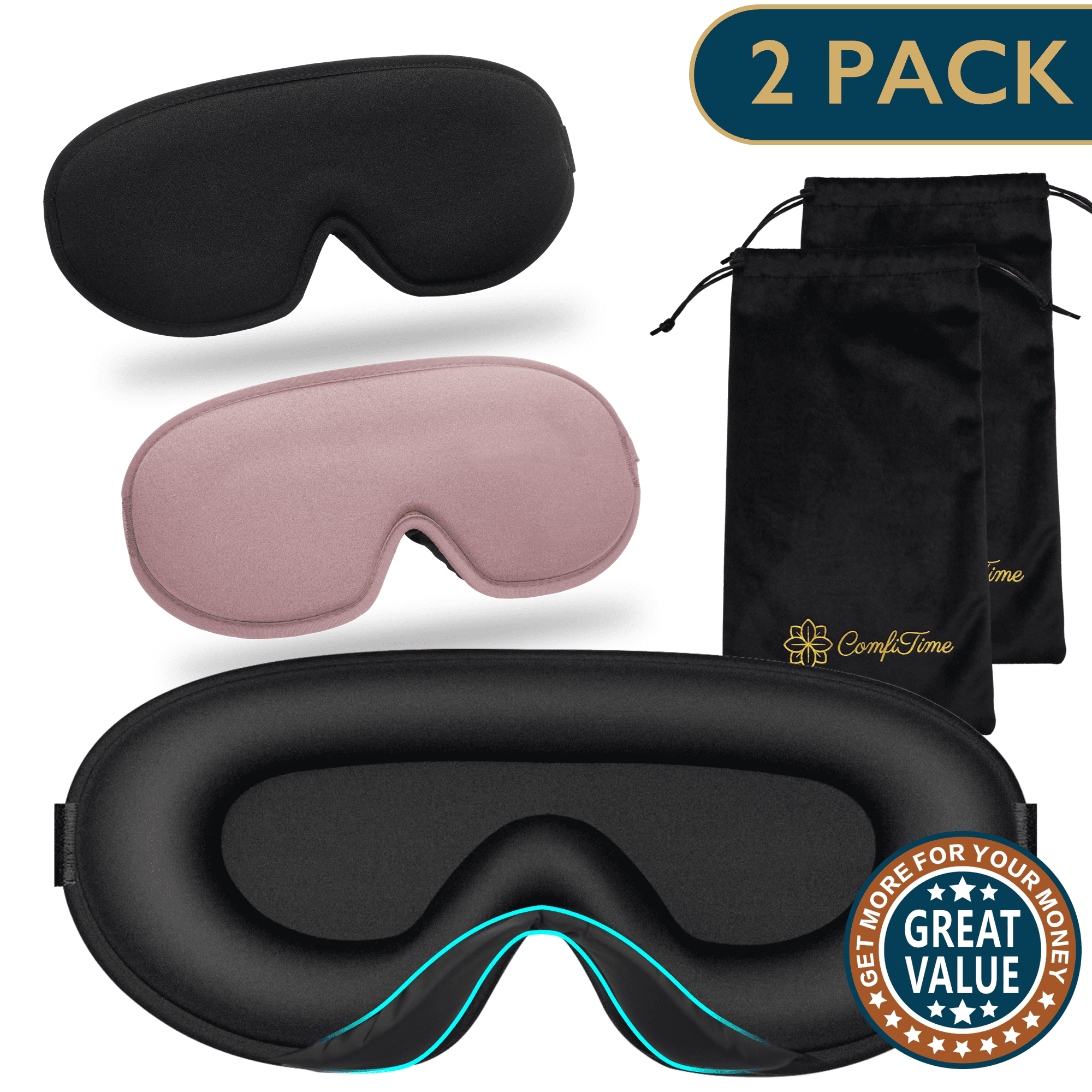 ComfiTime 3D Sleep Mask - 100% Blackout Eye Mask for Sleeping, Eye ...