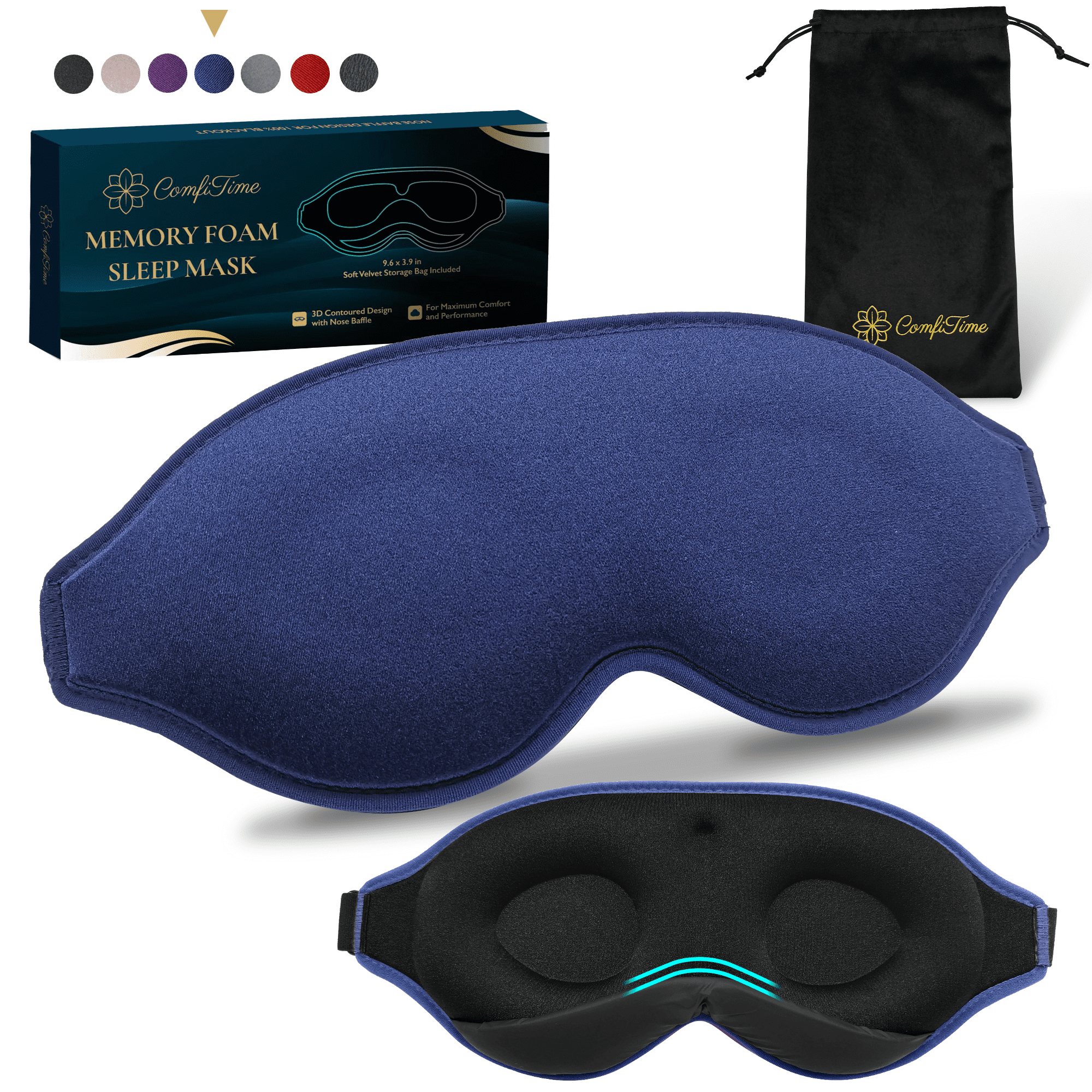 ComfiTime 3D Sleep Mask for Adults - 100% Blackout Eye Cover, Soft ...