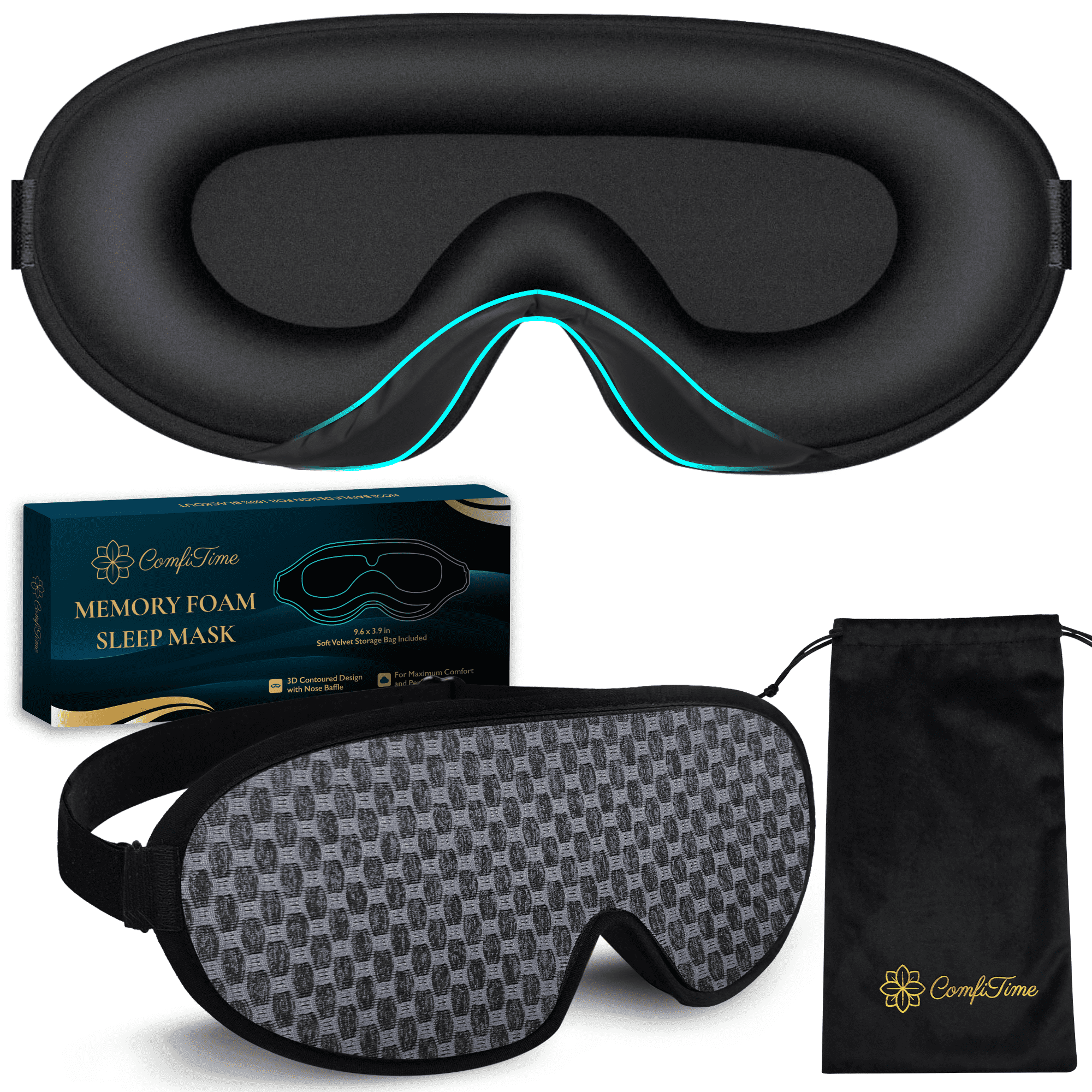 ComfiTime 3D Sleep Mask - 100% Blackout, Contour Blindfold, Soft, Latex ...