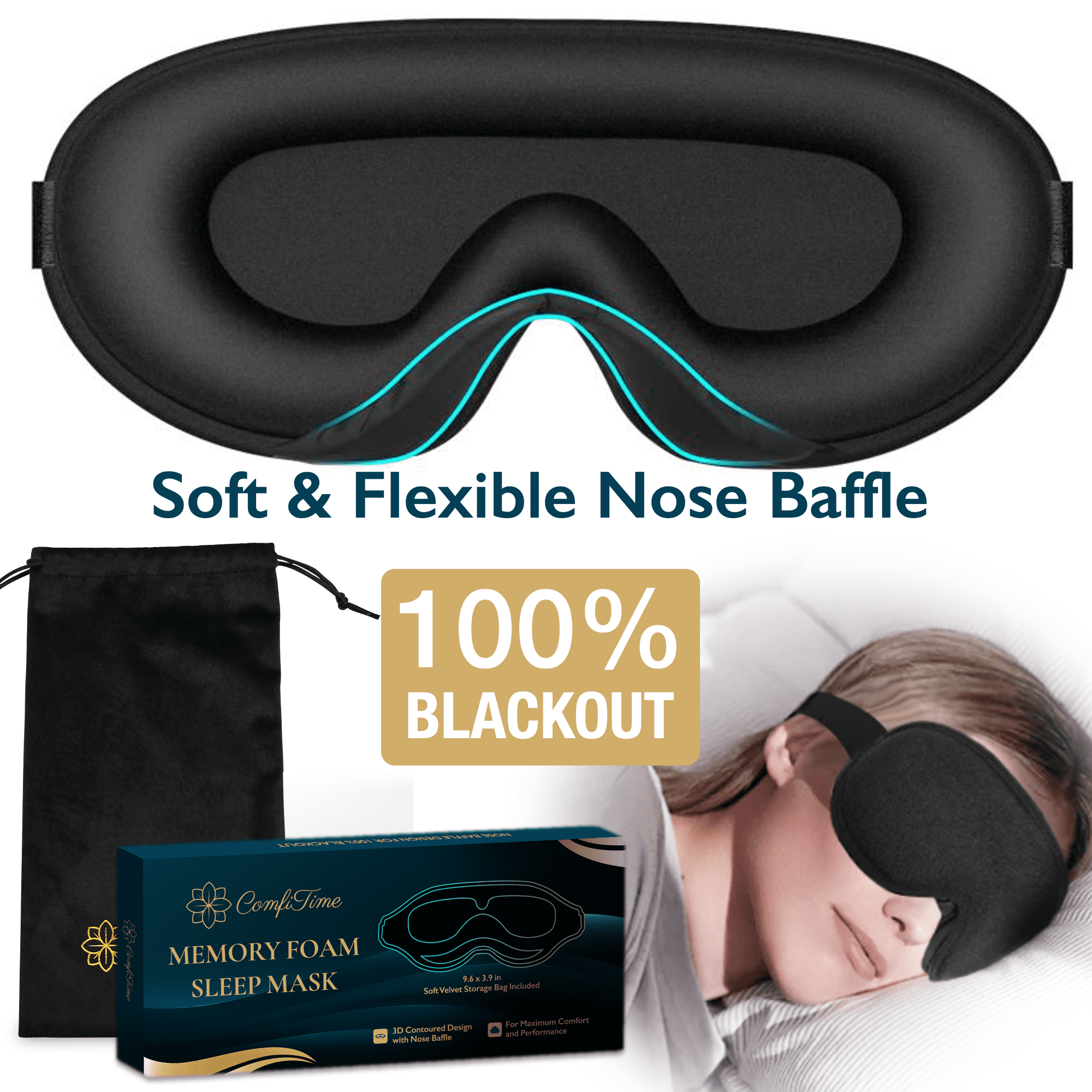 ComfiTime 3D Sleep Mask for Adults - 100% Blackout, Contour Blindfold ...
