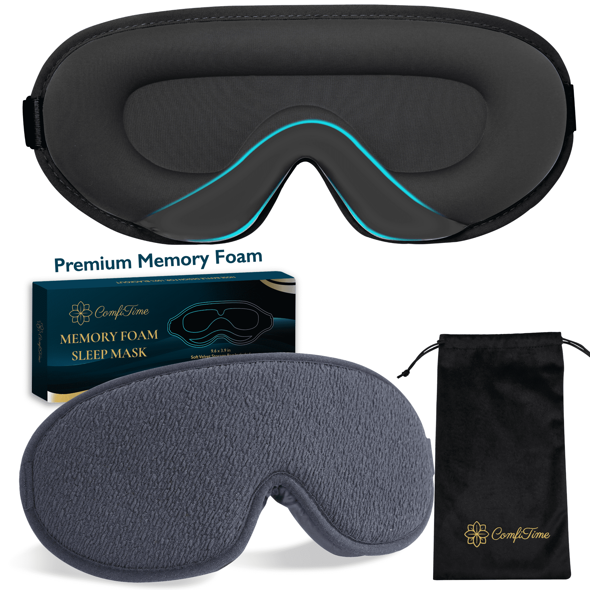 ComfiTime 3D Sleeping Mask, 100% Blackout Contoured Eye Mask, Soft Memory Foam, Nose Baffle ...