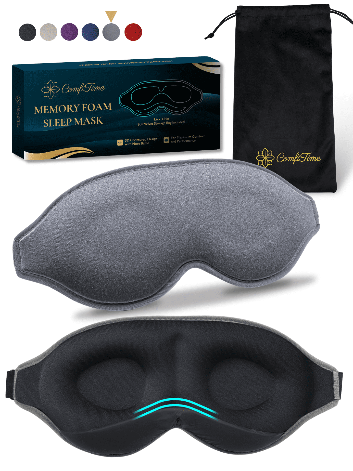 ComfiTime 3D Sleep Mask - Adult & Youth's Molded Light Blocking, 100% ...