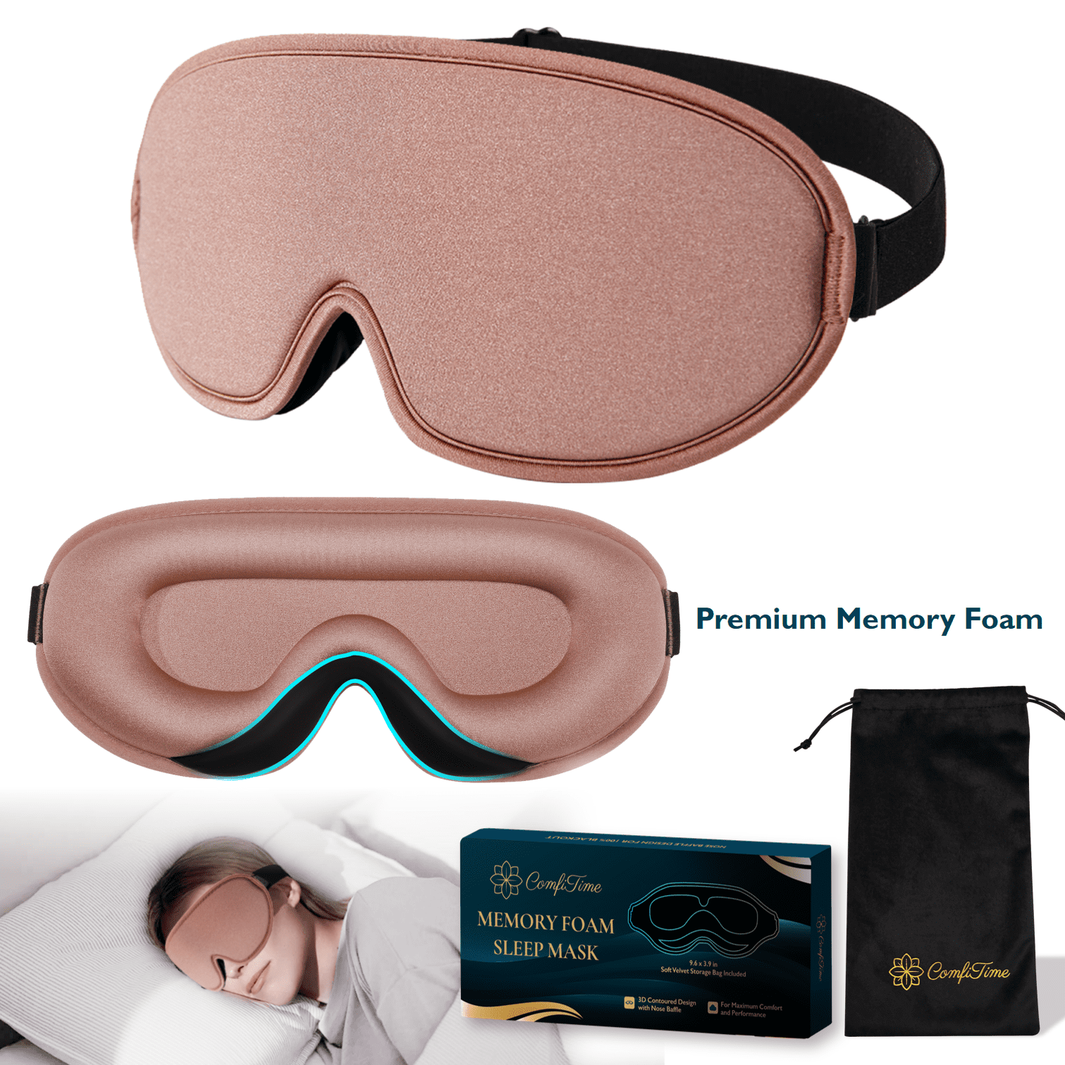 ComfiTime 3D Sleep Mask - 100% Blackout Eye Mask for Sleeping, Eye ...