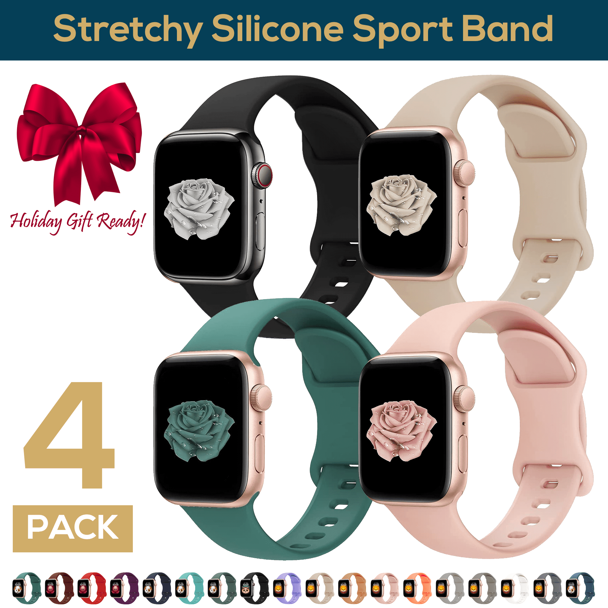 ComfiTime 4Pack Apple Watch Band – Stretchy iWatch Sport Bands 38/40/41 ...