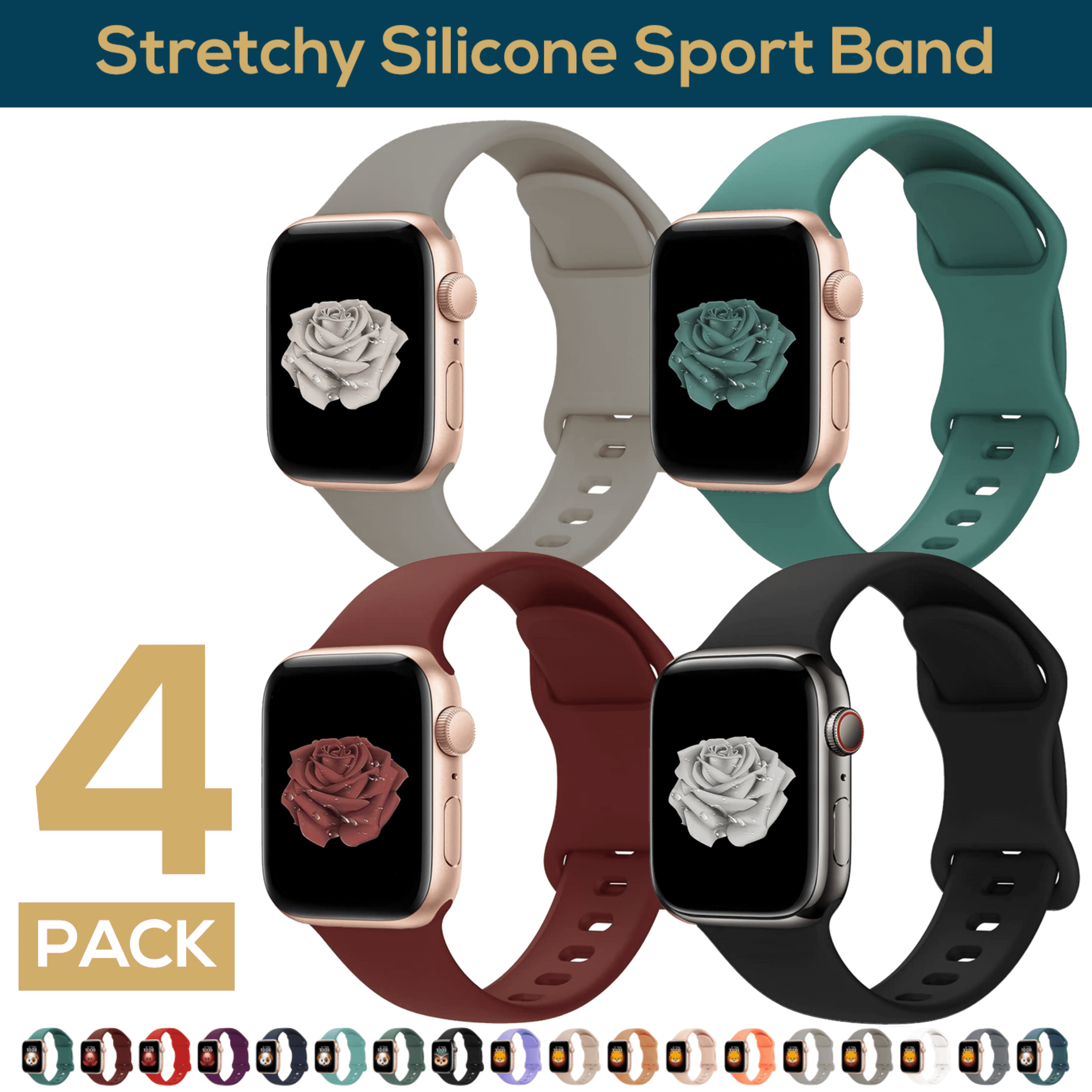 ComfiTime 4Pack Apple Watch Band – Stretchy iWatch Sport Bands 38/40/41 ...