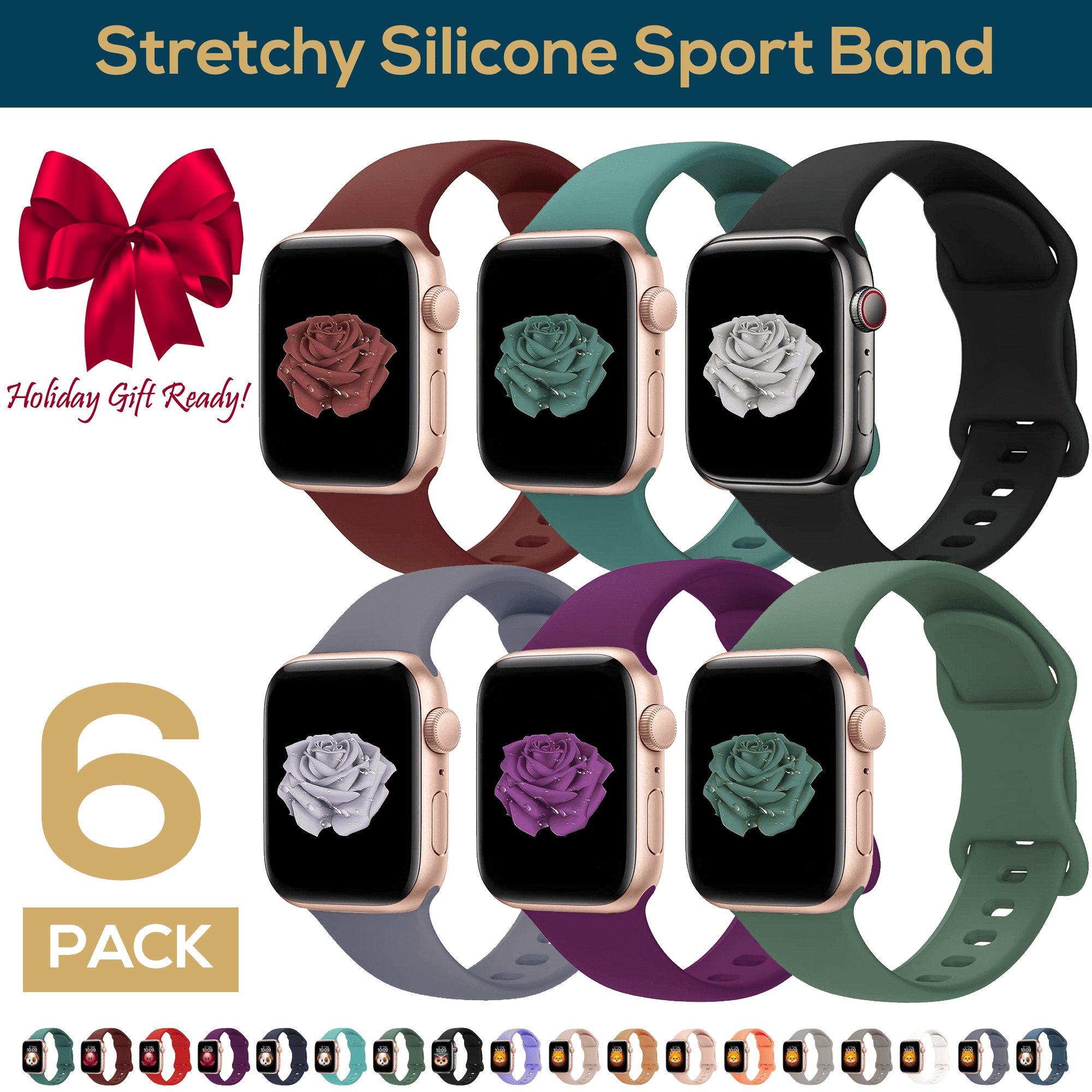 ComfiTime 6Pack Apple Watch Band – Stretchy iWatch Sport Bands 38/40/41 ...