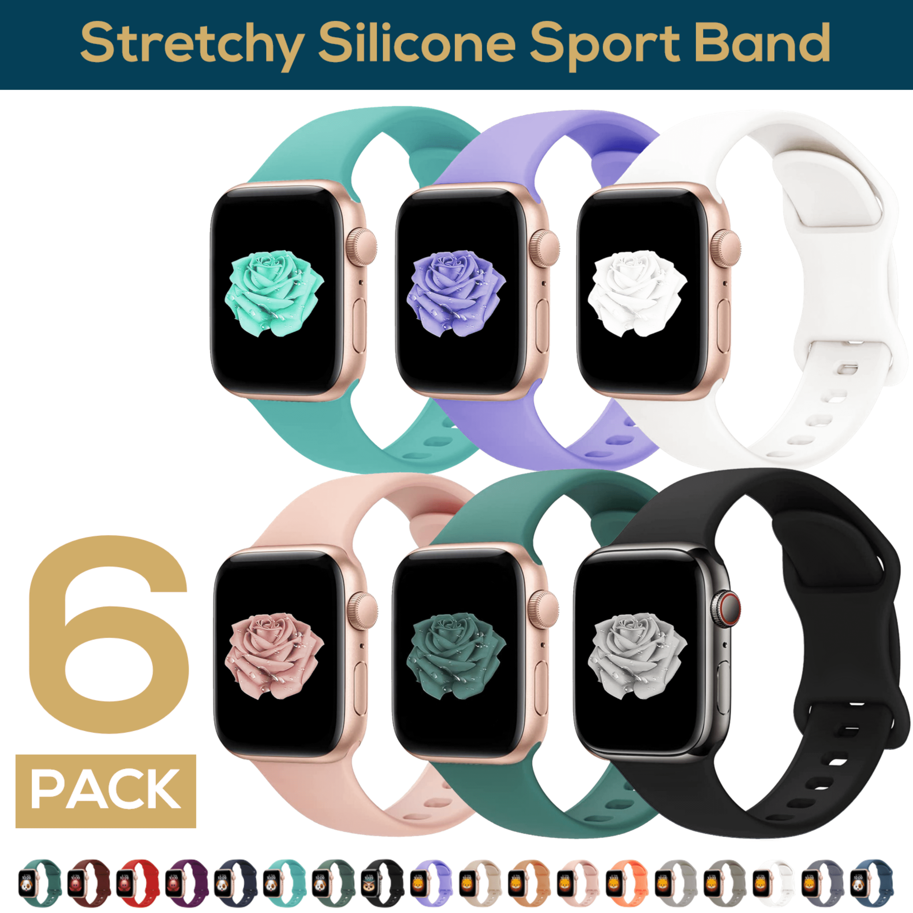 ComfiTime 6Pack Silicone Apple Watch Band – iWatch Sport Bands, 38/40 ...
