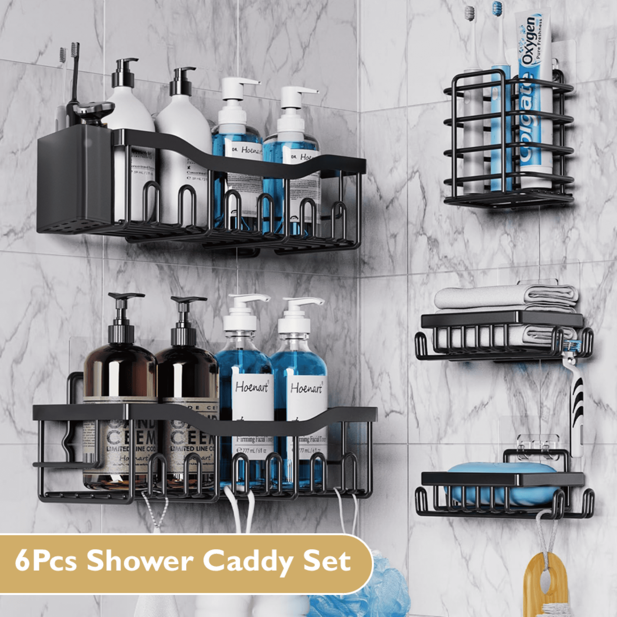 ComfiTime 6Pcs Adhesive Shower Caddy, Soap Holder & Toothbrush Holder ...