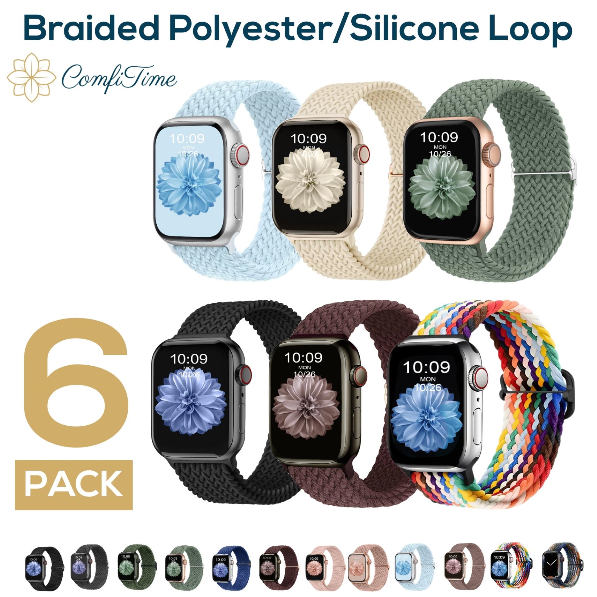 ComfiTime Braided Colorful Apple Watch Band Stretchy Elastic Breathable ...