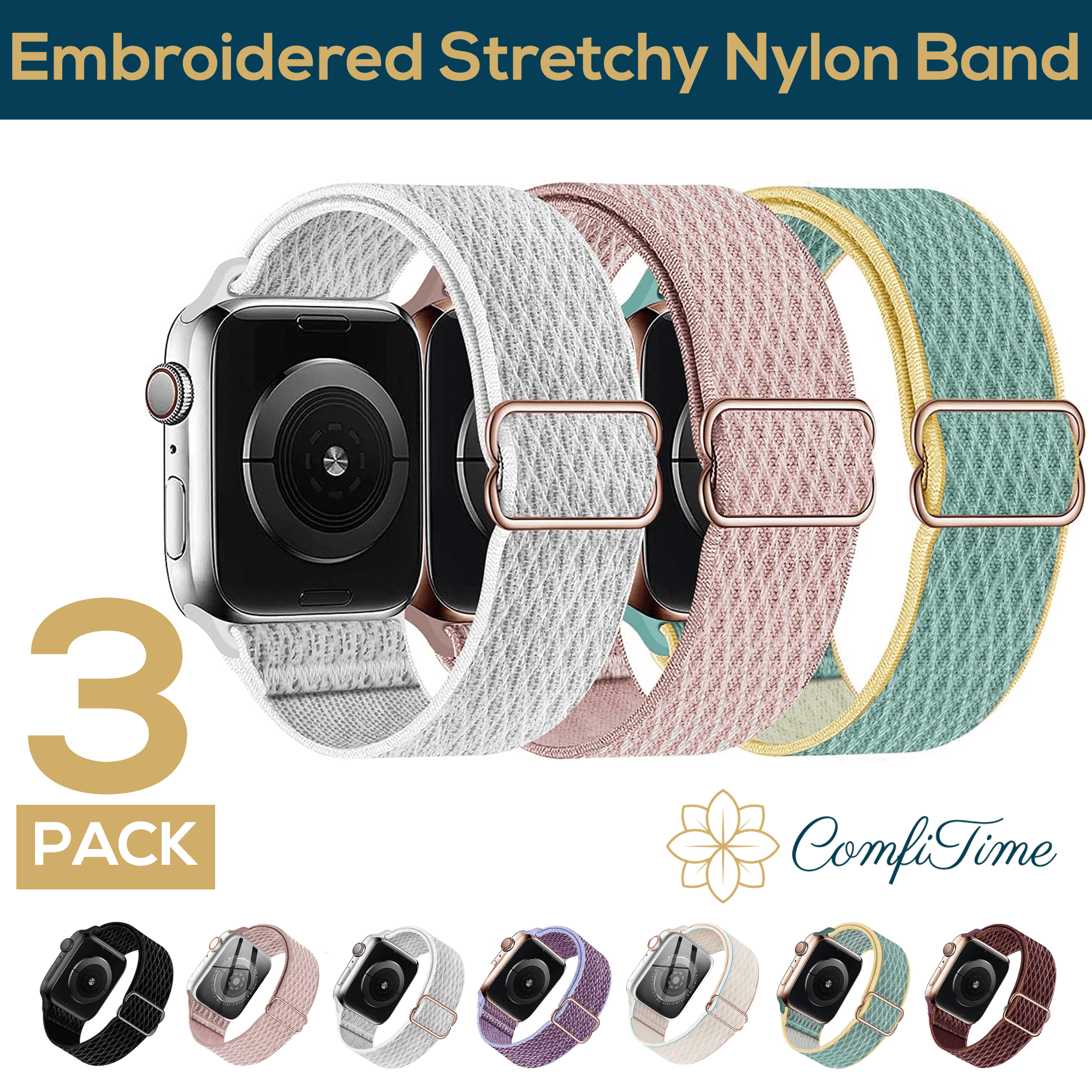ComfiTime Nylon Apple Watch Band - Stretchy, Solo Loop, 38/40/41/42/44 ...
