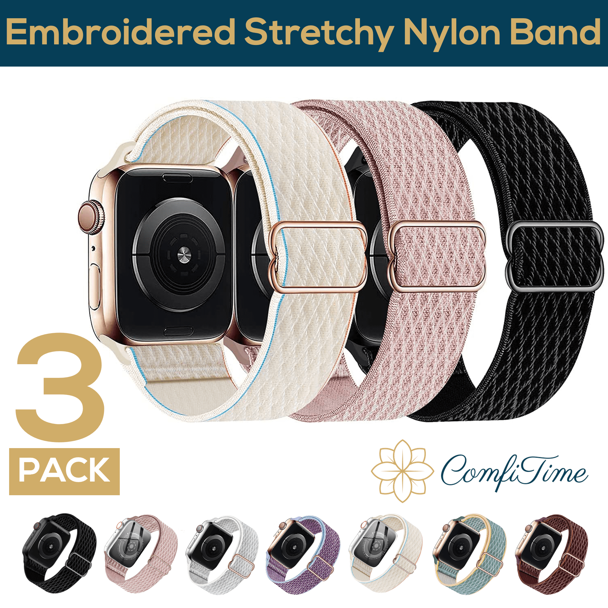 ComfiTime Nylon Apple Watch Bands, Stretchy Breathable Sport Straps, 38 ...