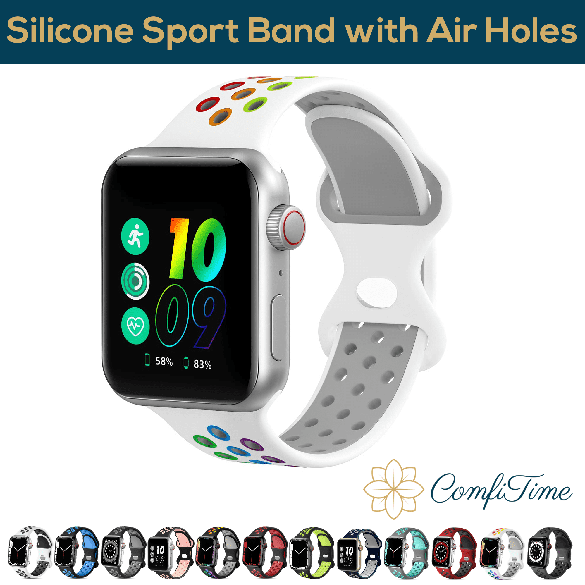"ComfiTime Apple Watch Band, Stretchy Breathable Silicone, Compatible ...