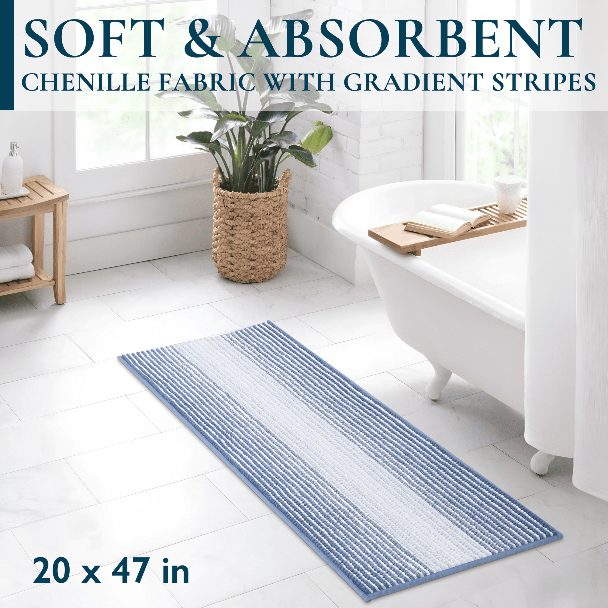 ComfiTime Bathroom Rug Set, 20" x 47", 1500GSM Slip-Resistant Chenille ...