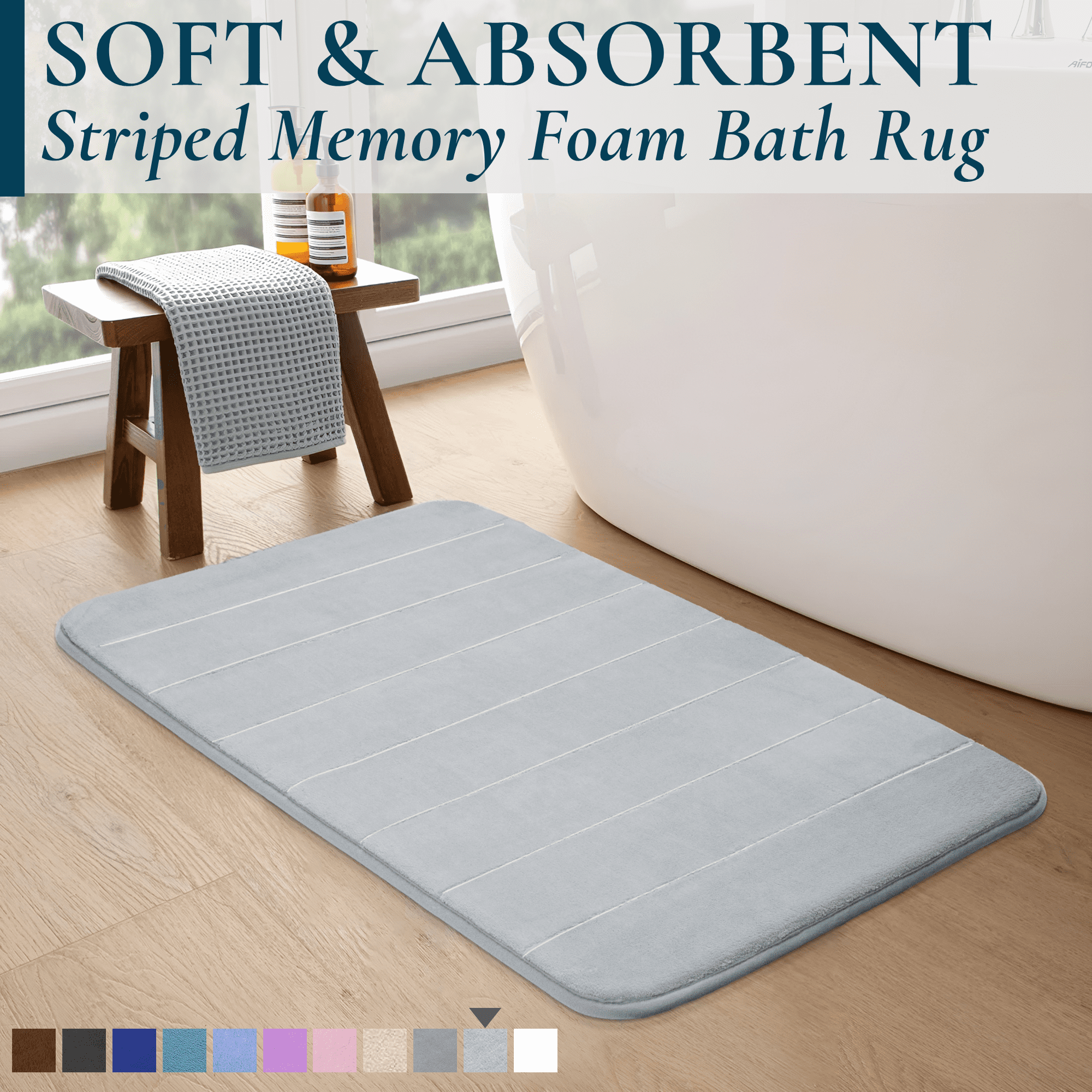ComfiTime Memory Foam Bathroom Rug, Non-Slip Bath Mats for Bathroom ...